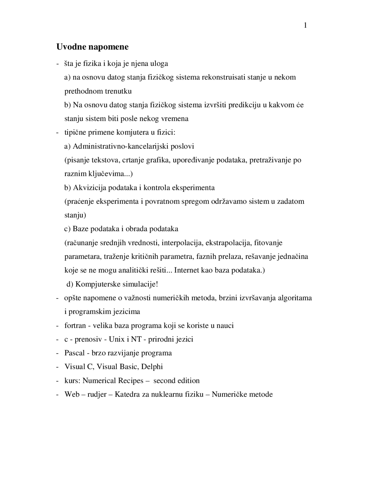 Numericke metode u fizici - Docsity