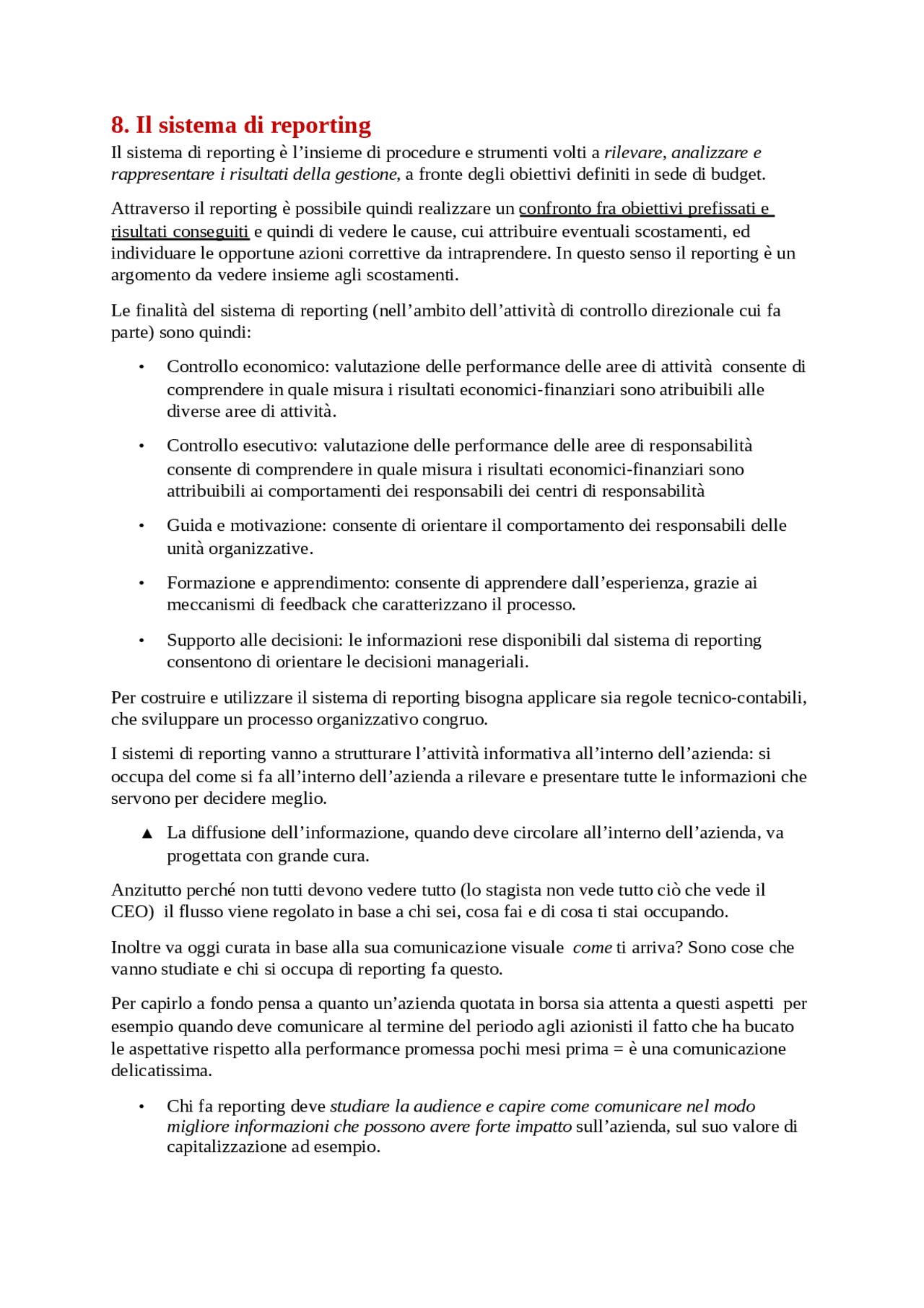 Il Sistema Di Reporting Docsity