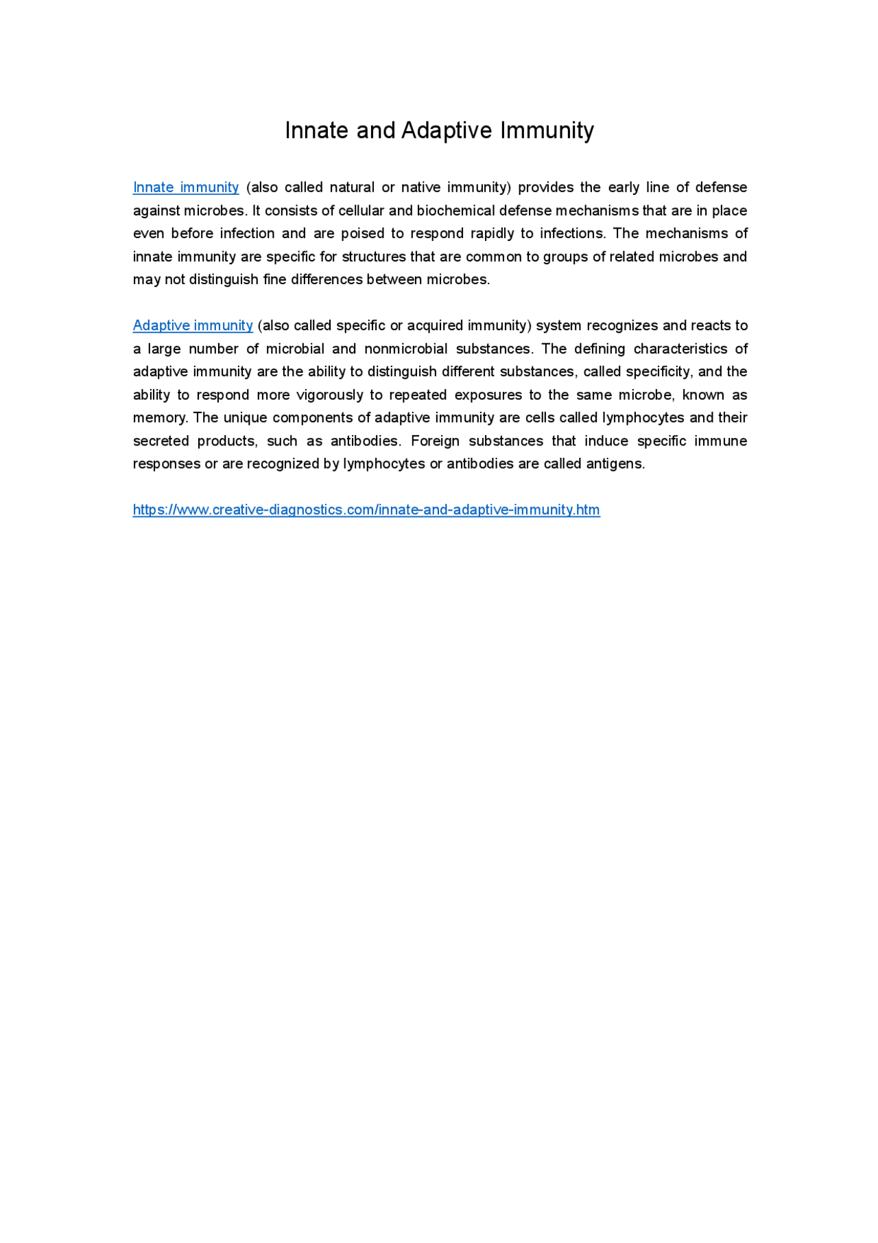 Innate And Adaptive Immunity Docsity