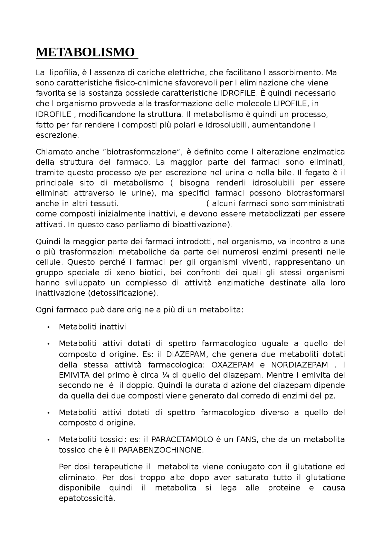 Metabolismo Dei Farmaci Docsity