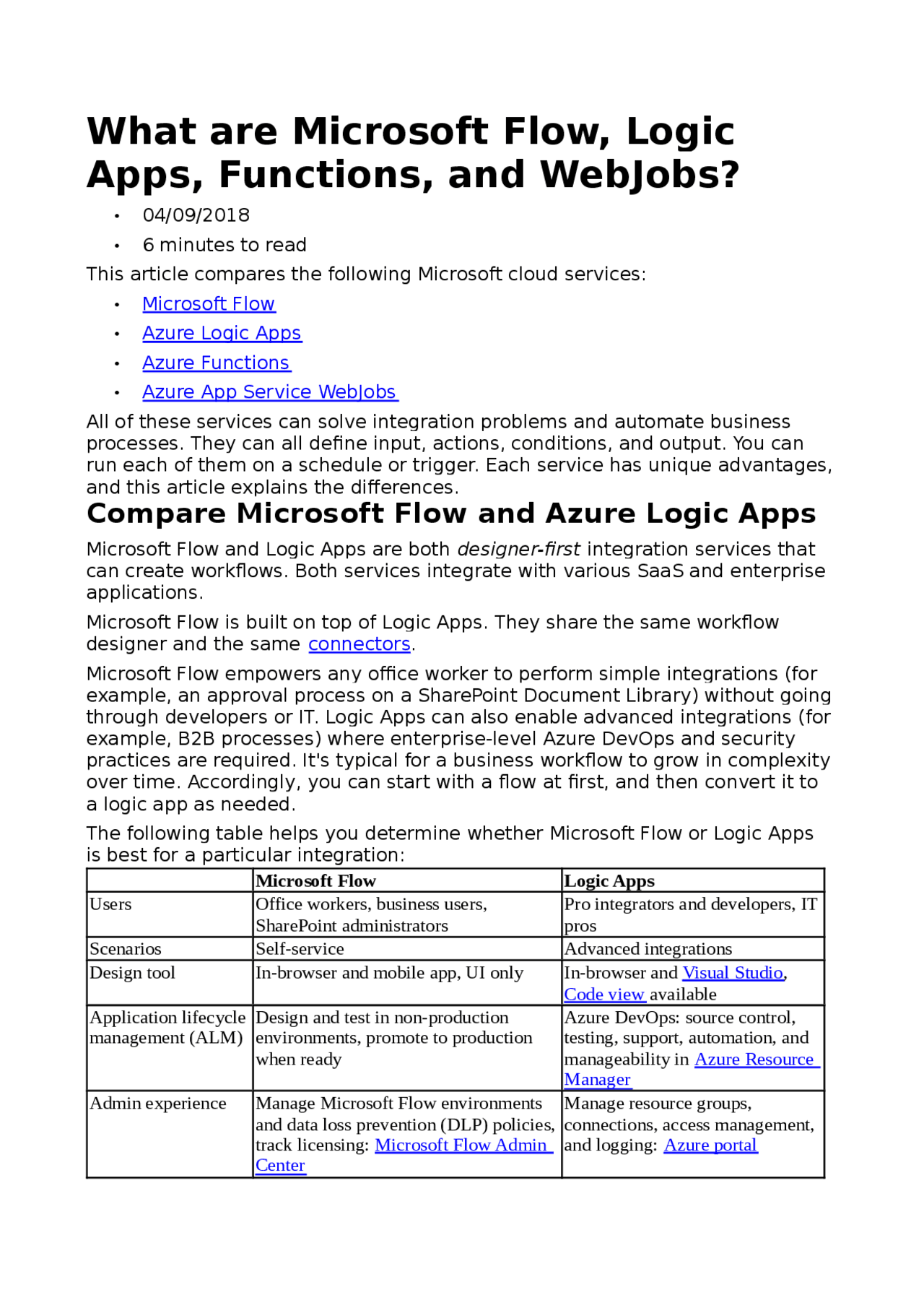 What are Microsoft Flow, Logic Apps, Functions, and WebJobs? - Docsity