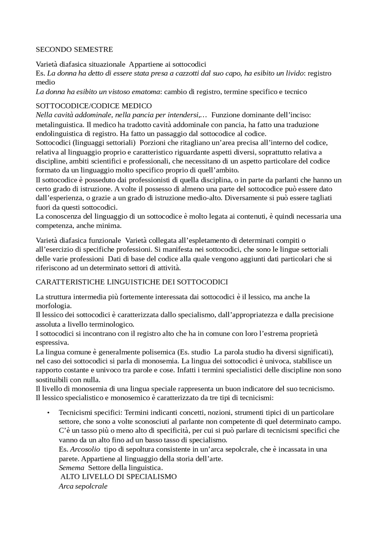 Tecniche Espressive Dellitaliano Ii Semestre Docsity