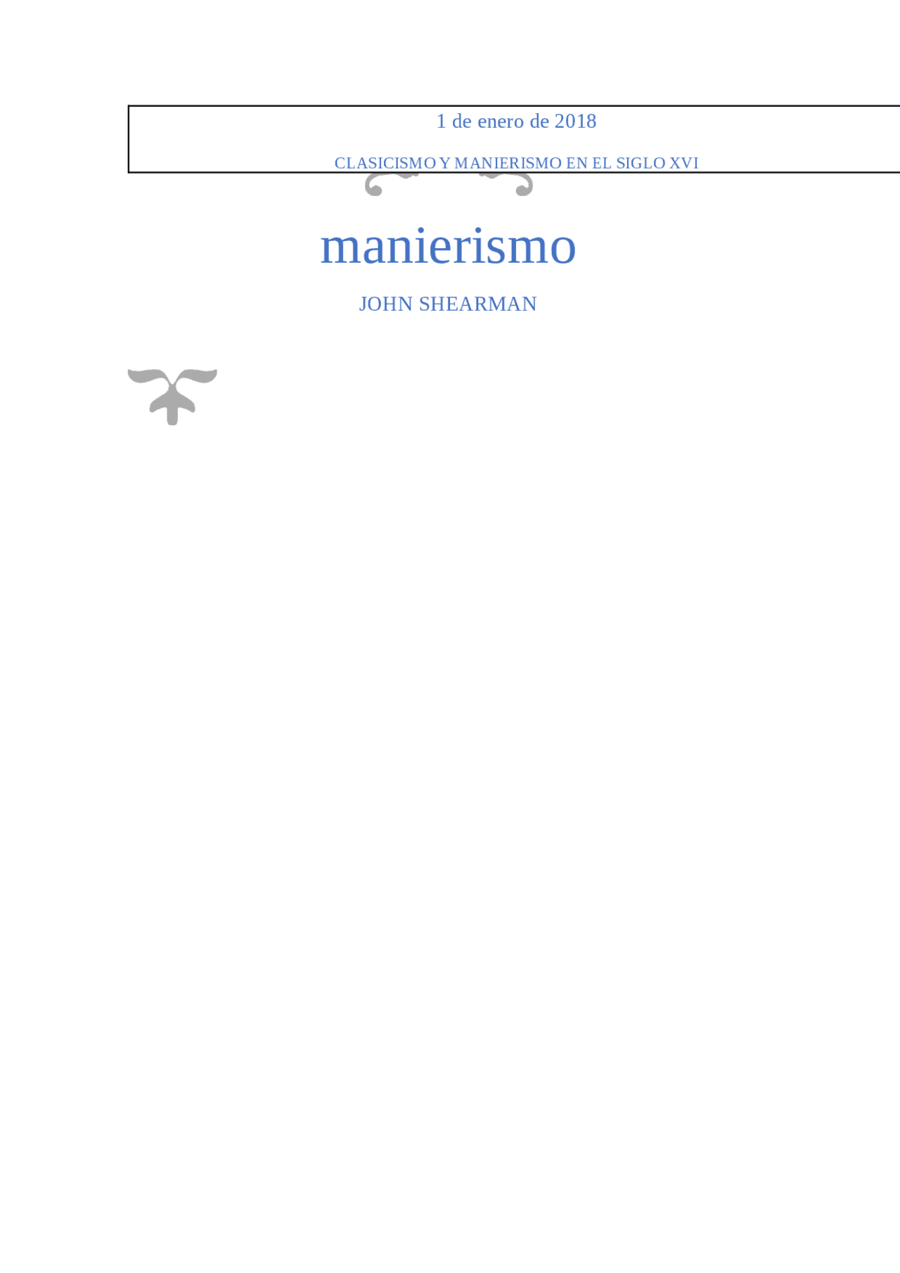 Classicisme I Manierisme Resenya Llibre Manierisme Jhon Shearman Docsity