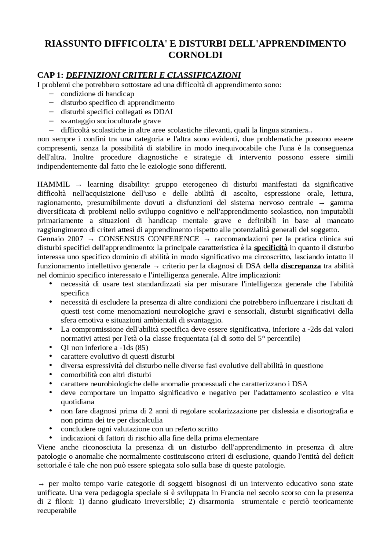 Difficolta E Disturbi Dellapprendimento Scolastico Cornoldi Docsity