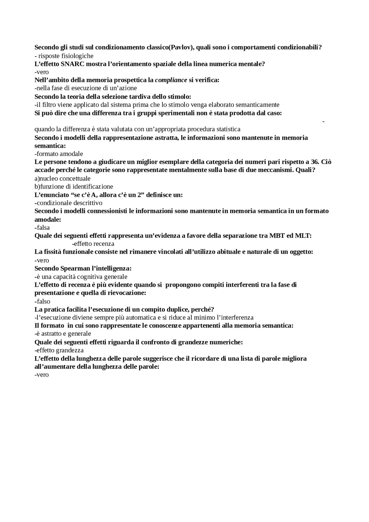 Psicologia Dei Processi Cognitivi Docsity