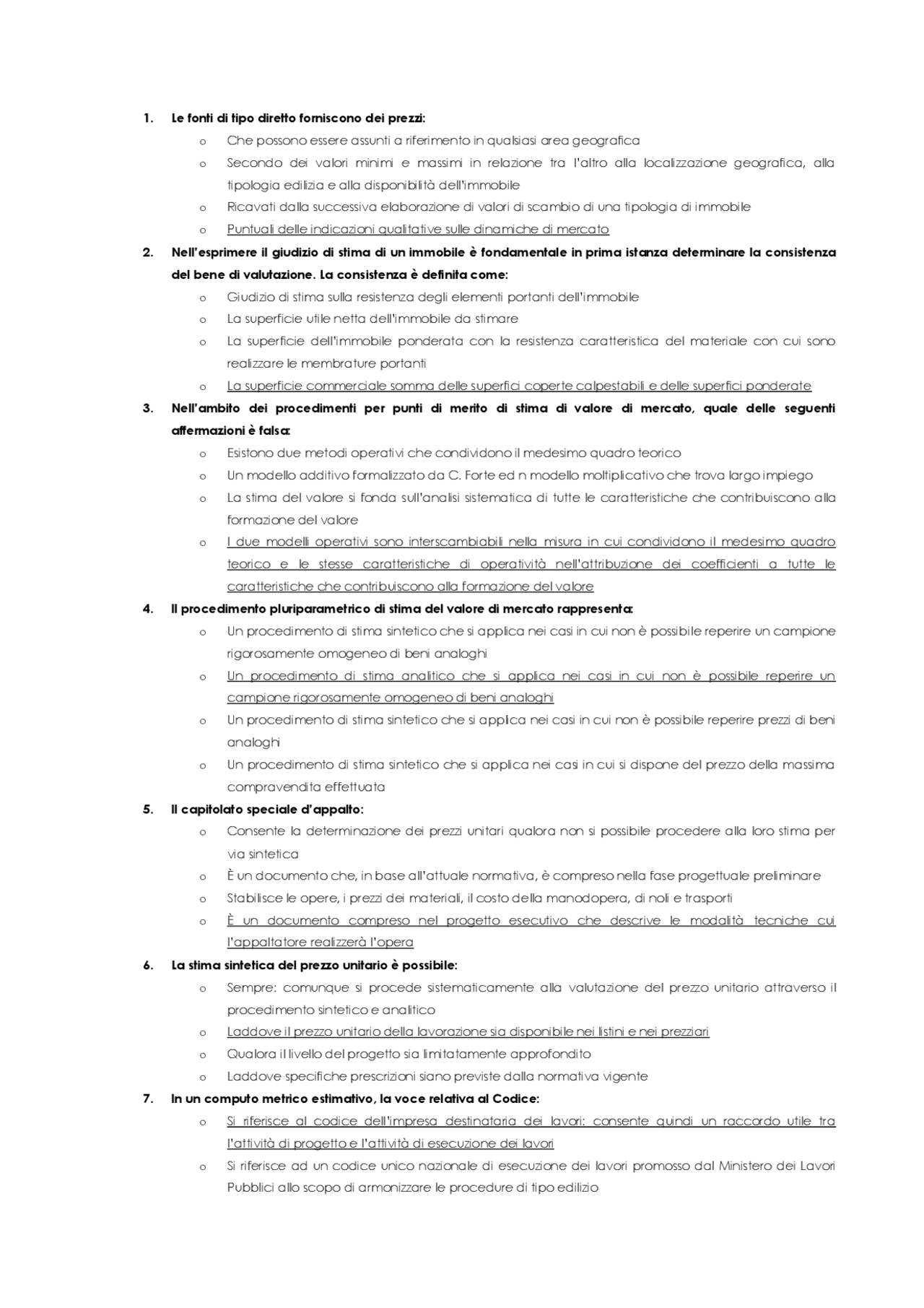 Domande esame estimo prof. Sara Domini Piero Pedrocco Uniud - Docsity