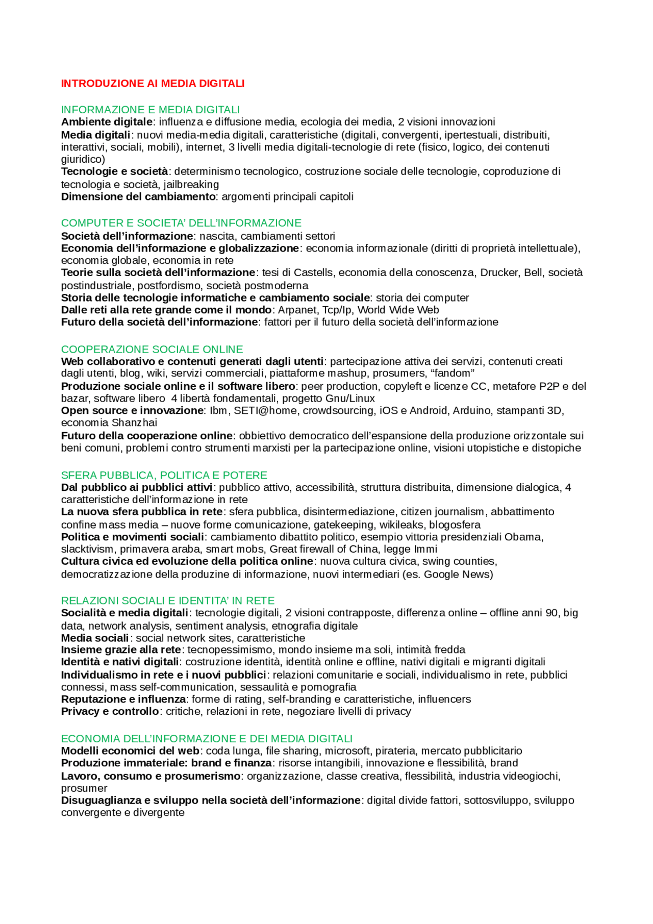 Arvidsson Introduzione Ai Media Digitali Sintesi Docsity