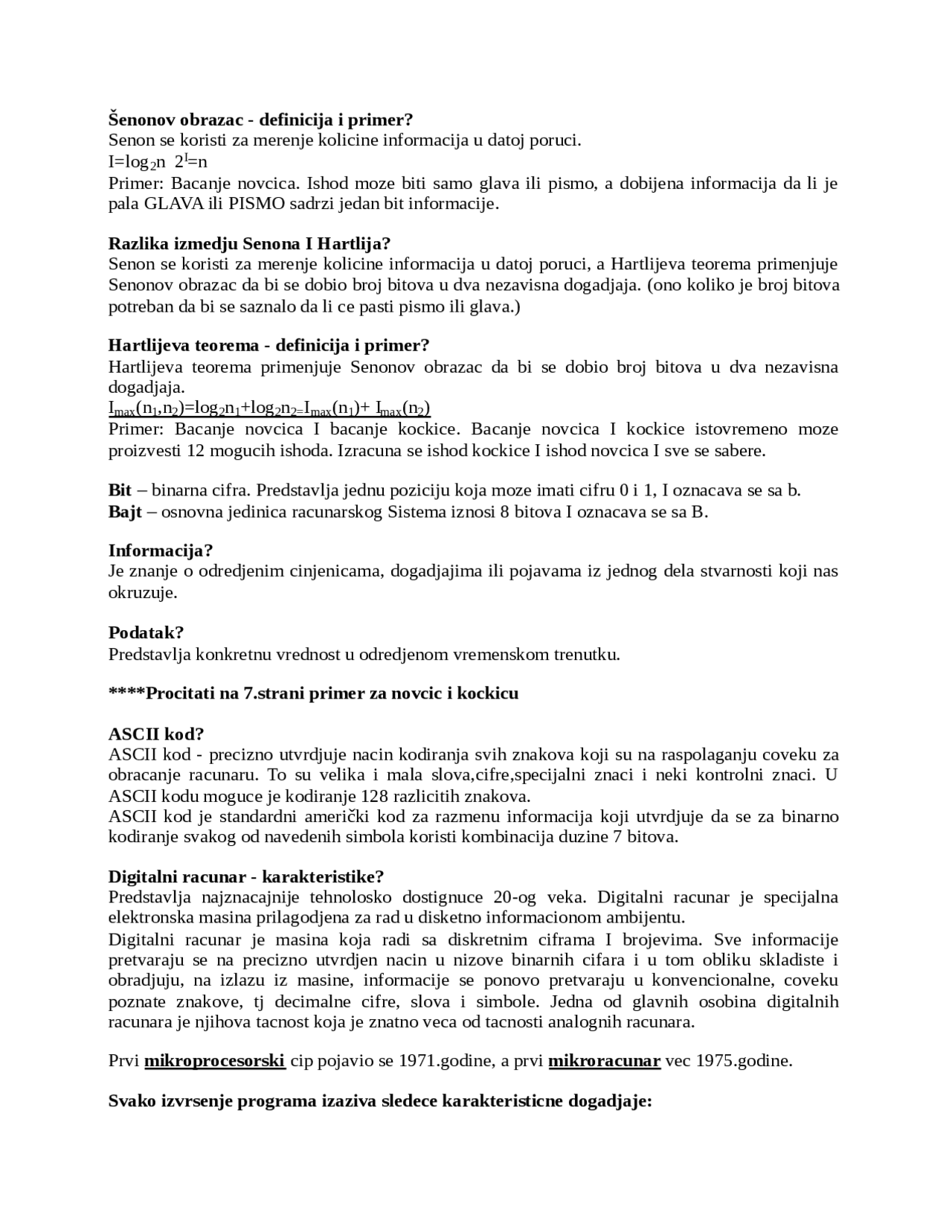 Ispitna Pitanja Iz Informatike Ispiti Predlog Informatika Docsity