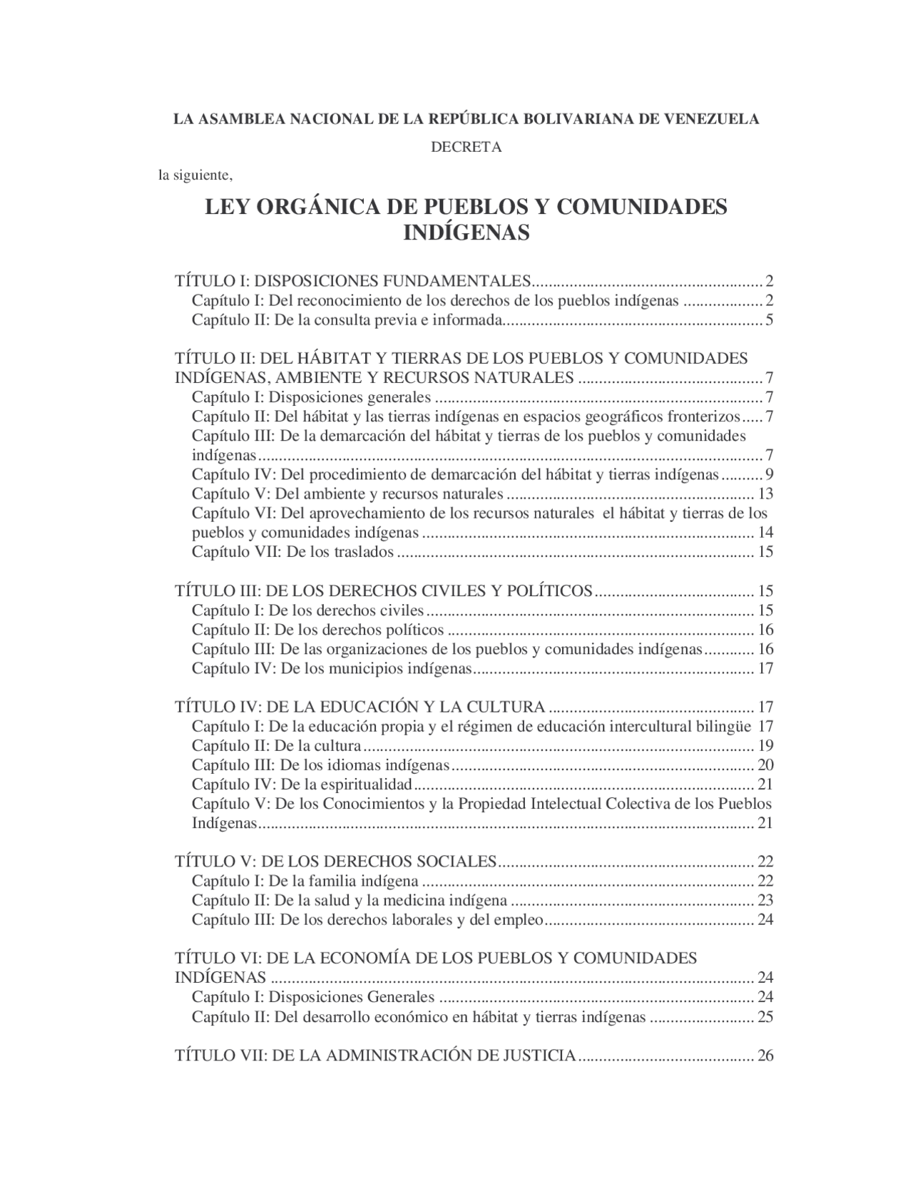 Ley Orgánica De Pueblos Y Comunidades Indígenas Docsity 5598