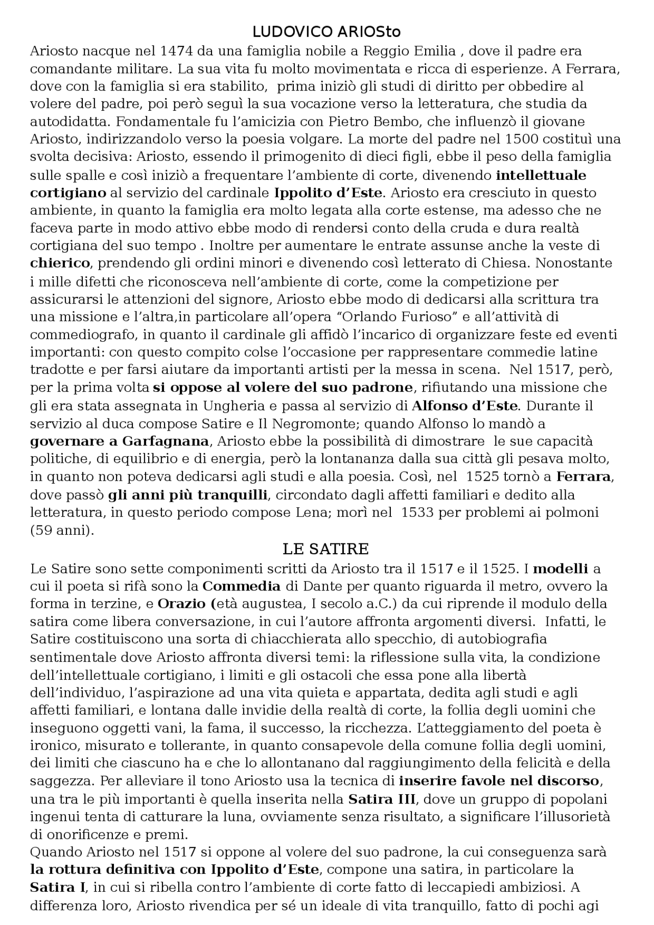 Ludovico Ariosto e la questione della lingua nel 1500 | Appunti di ...