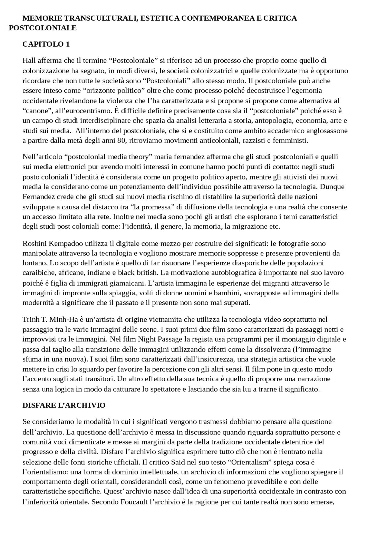 STUDI CULTURALI E MEDIA - Docsity