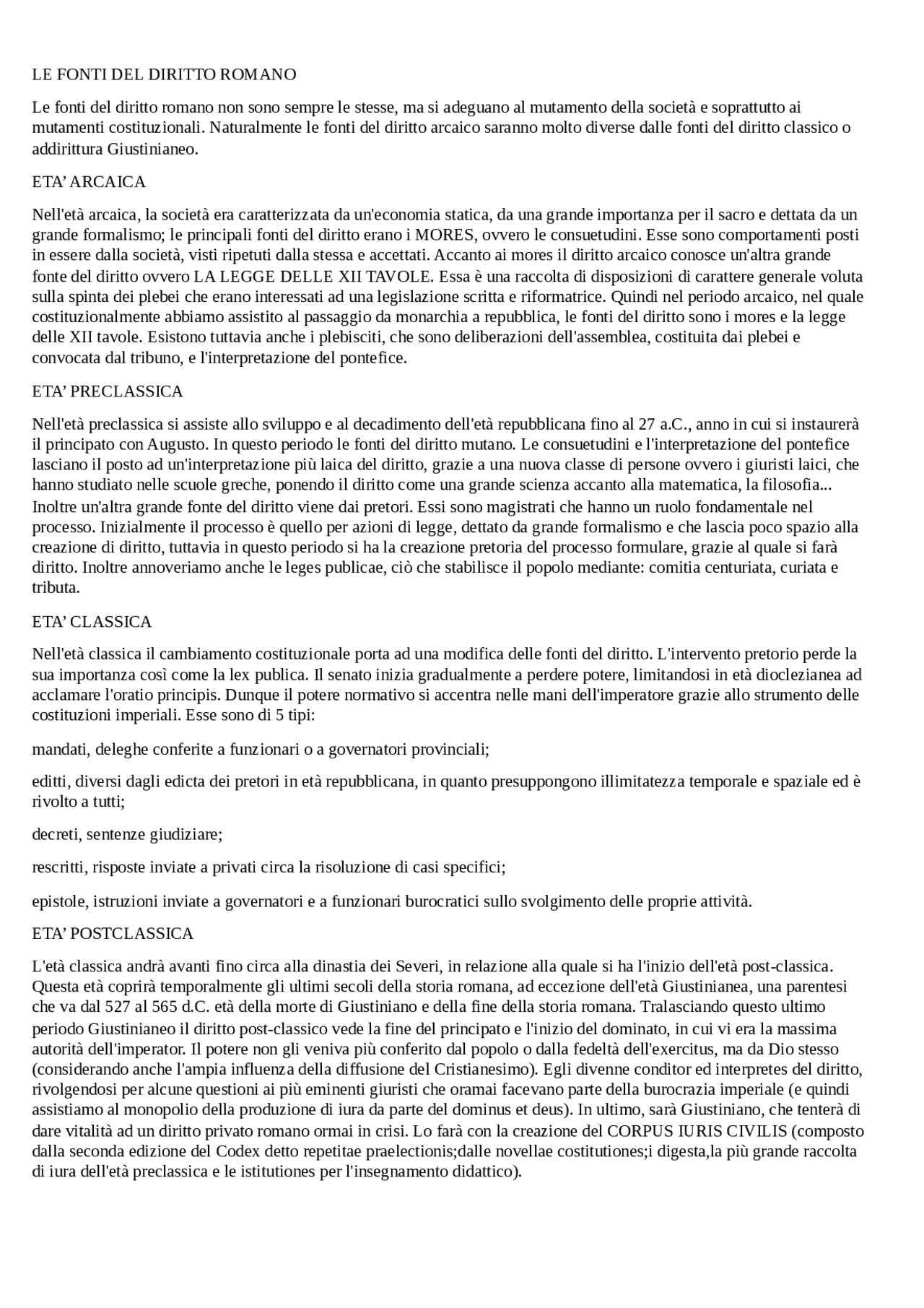 Le Fonti Del Diritto Romano Docsity