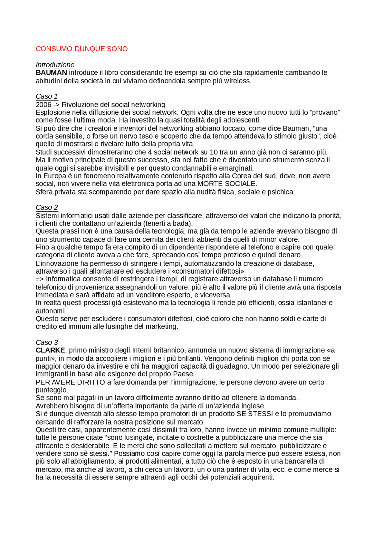 Riassunto Consumo E Sono Docsity