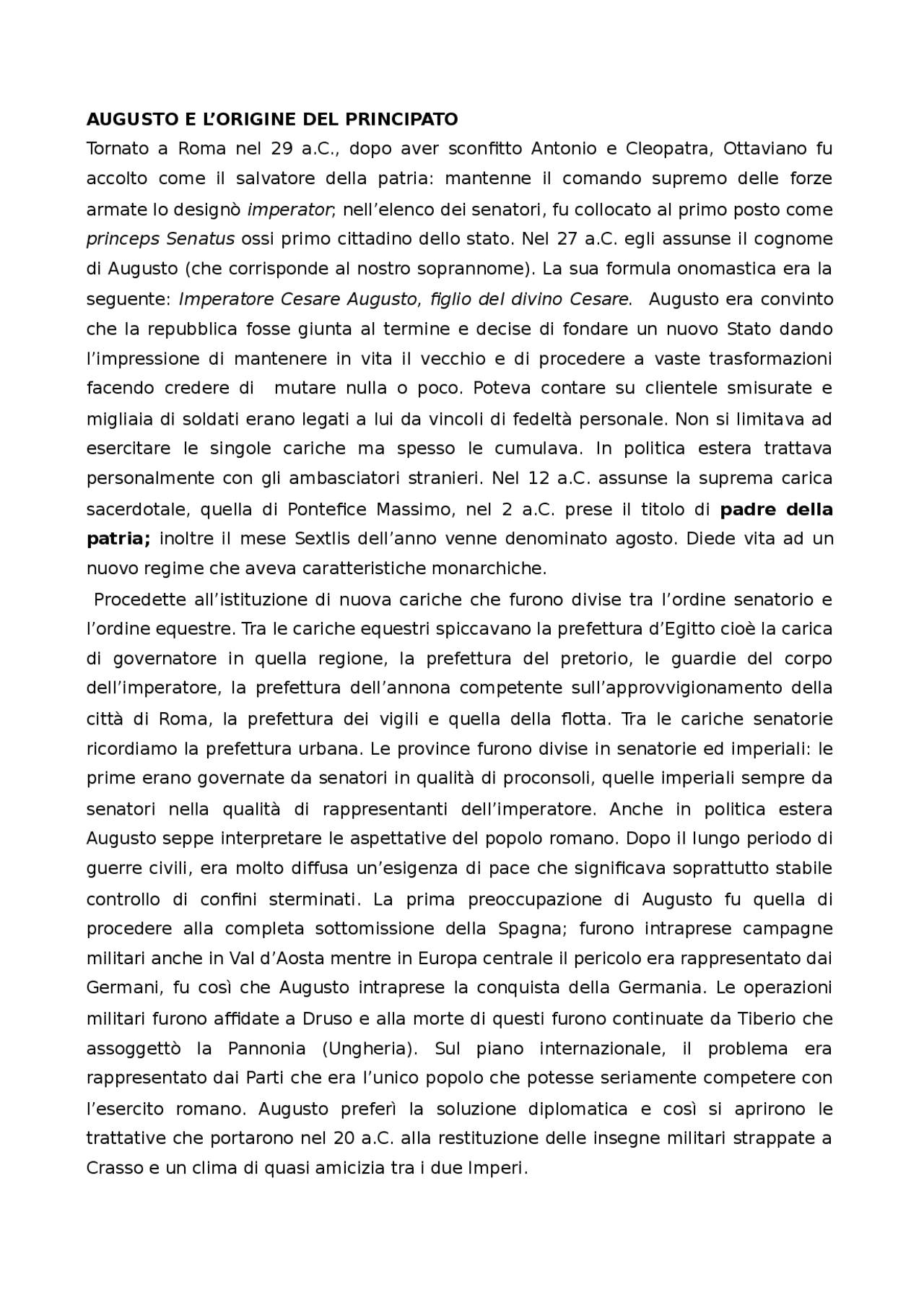 Augusto E Il Principato Docsity