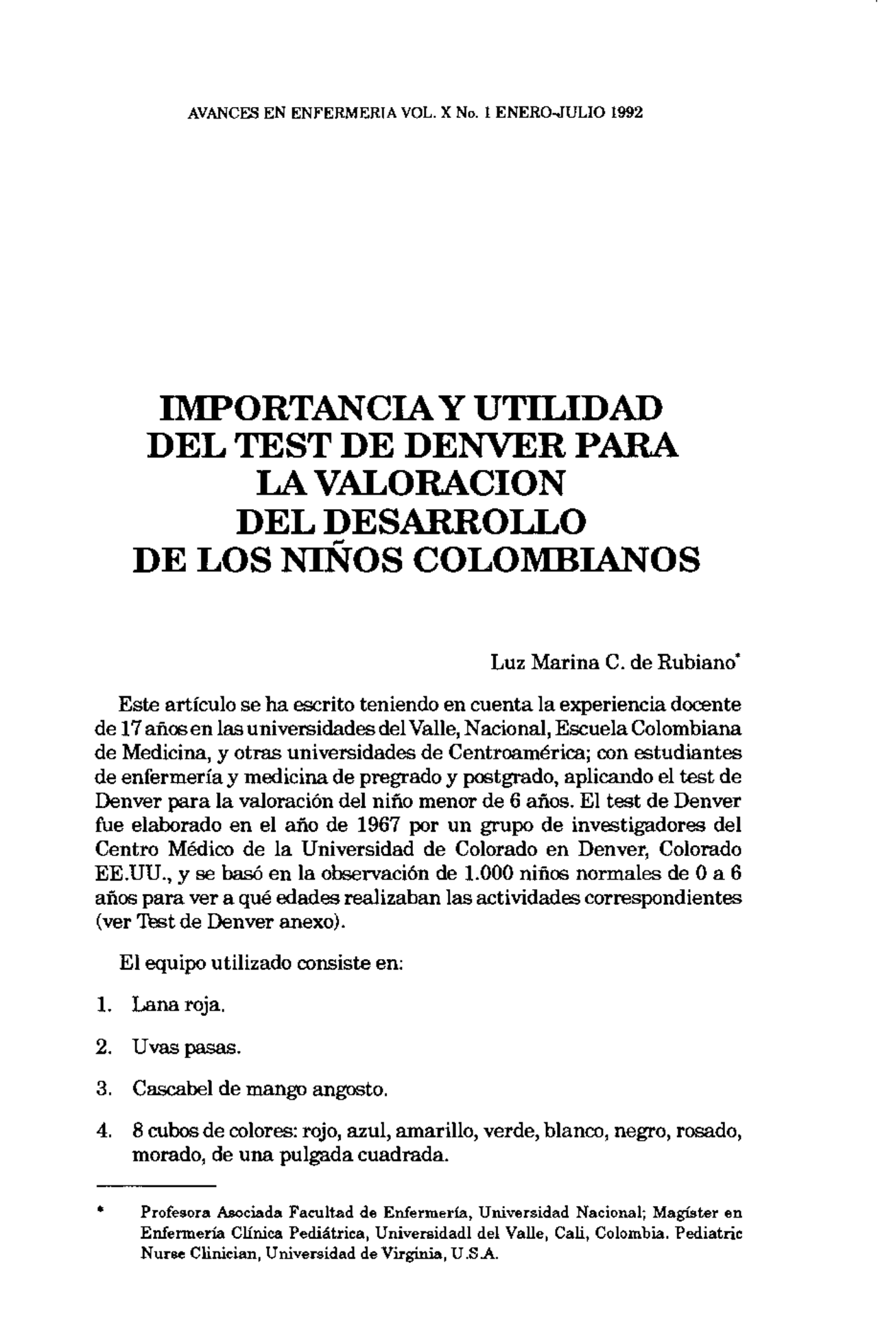 Importancia y utilidad del test de Denver para la valoración del ...