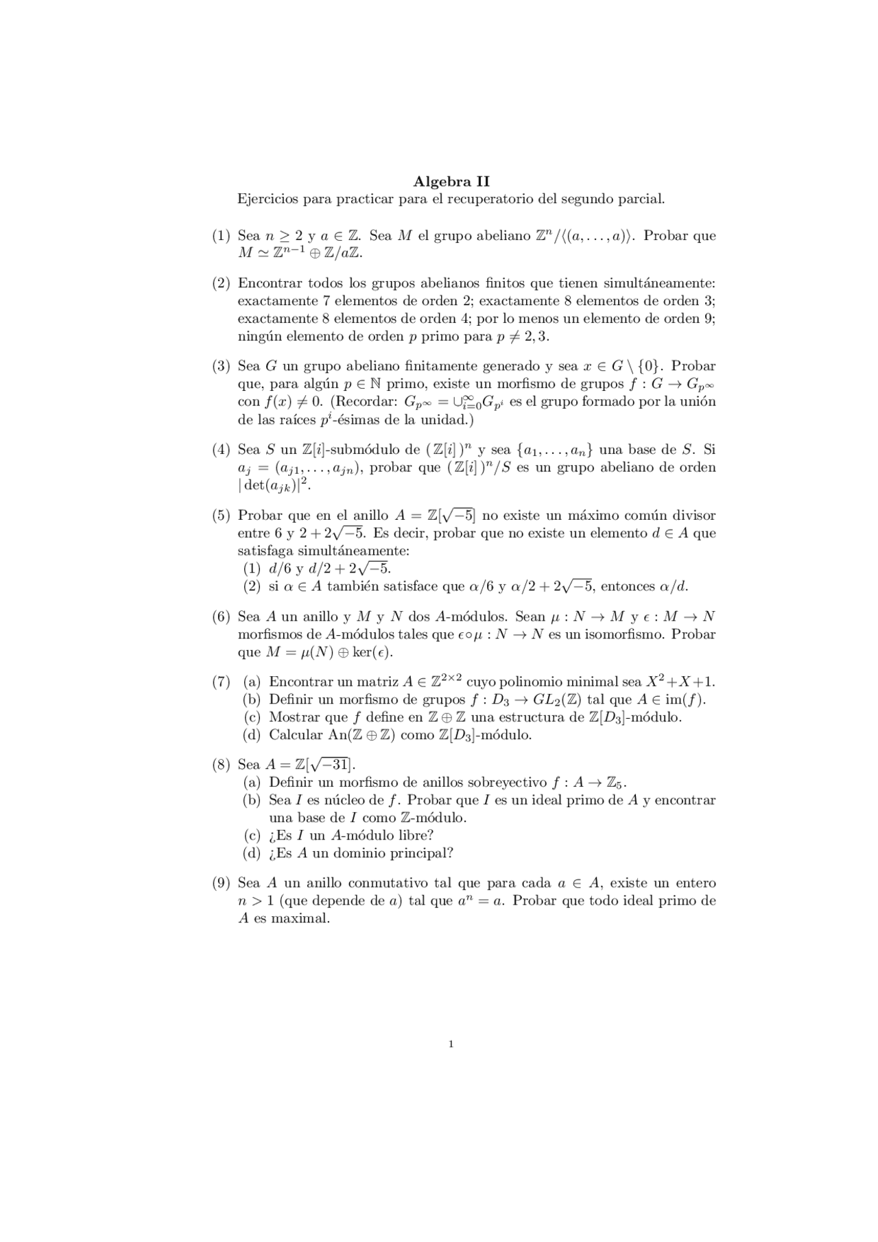Álgebra II: recuperatorio del segundo parcial - Docsity