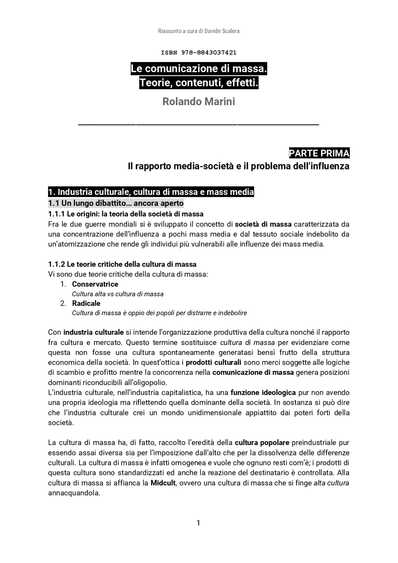 Marini Le Comunicazioni Di Massa Riassunto Per Paragrafi Docsity