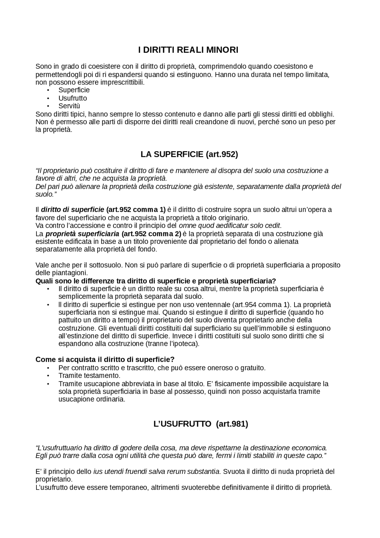 I Diritti Reali Minori Prof Matile Girolami Docsity