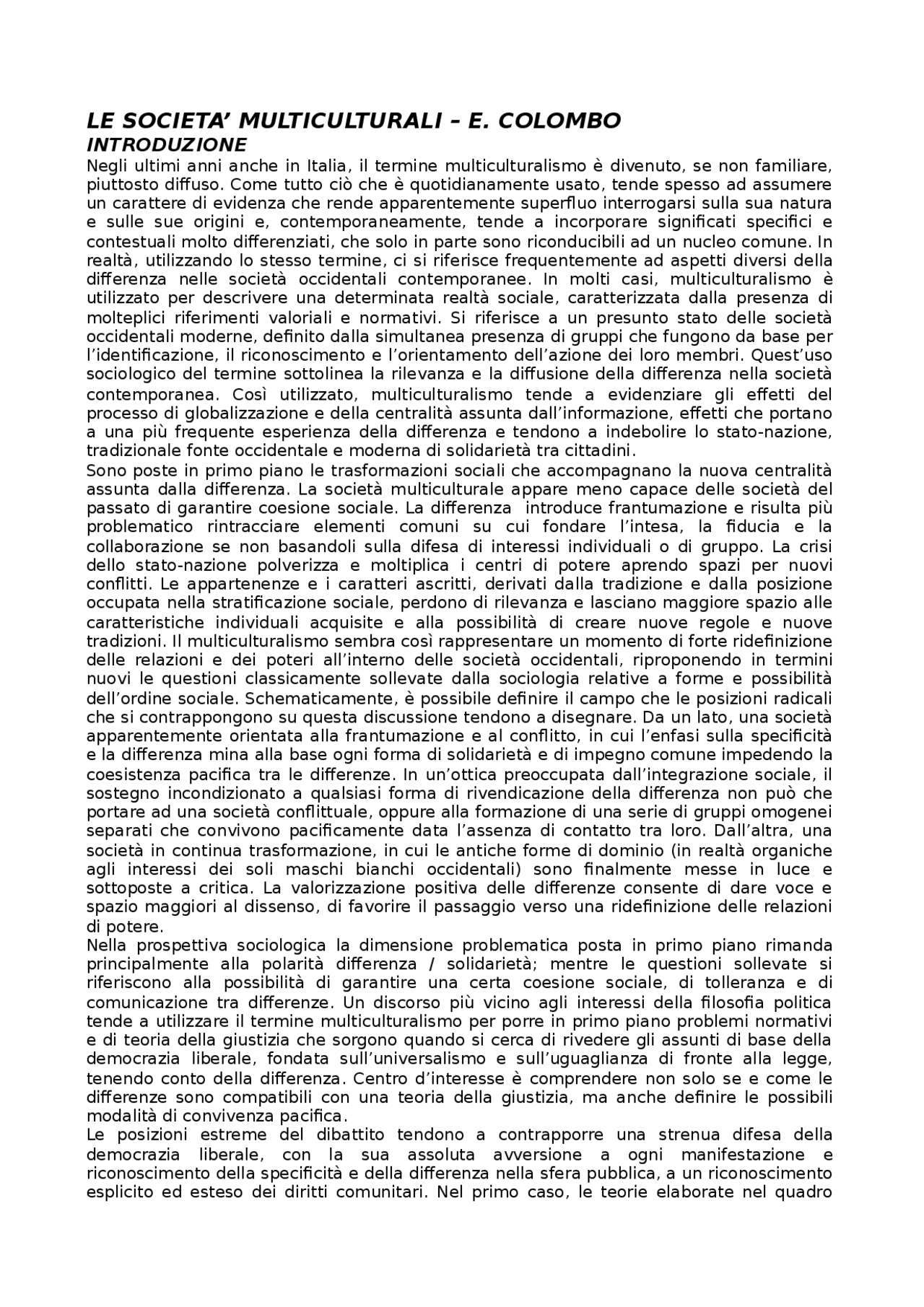 Società Multiculturali Docsity