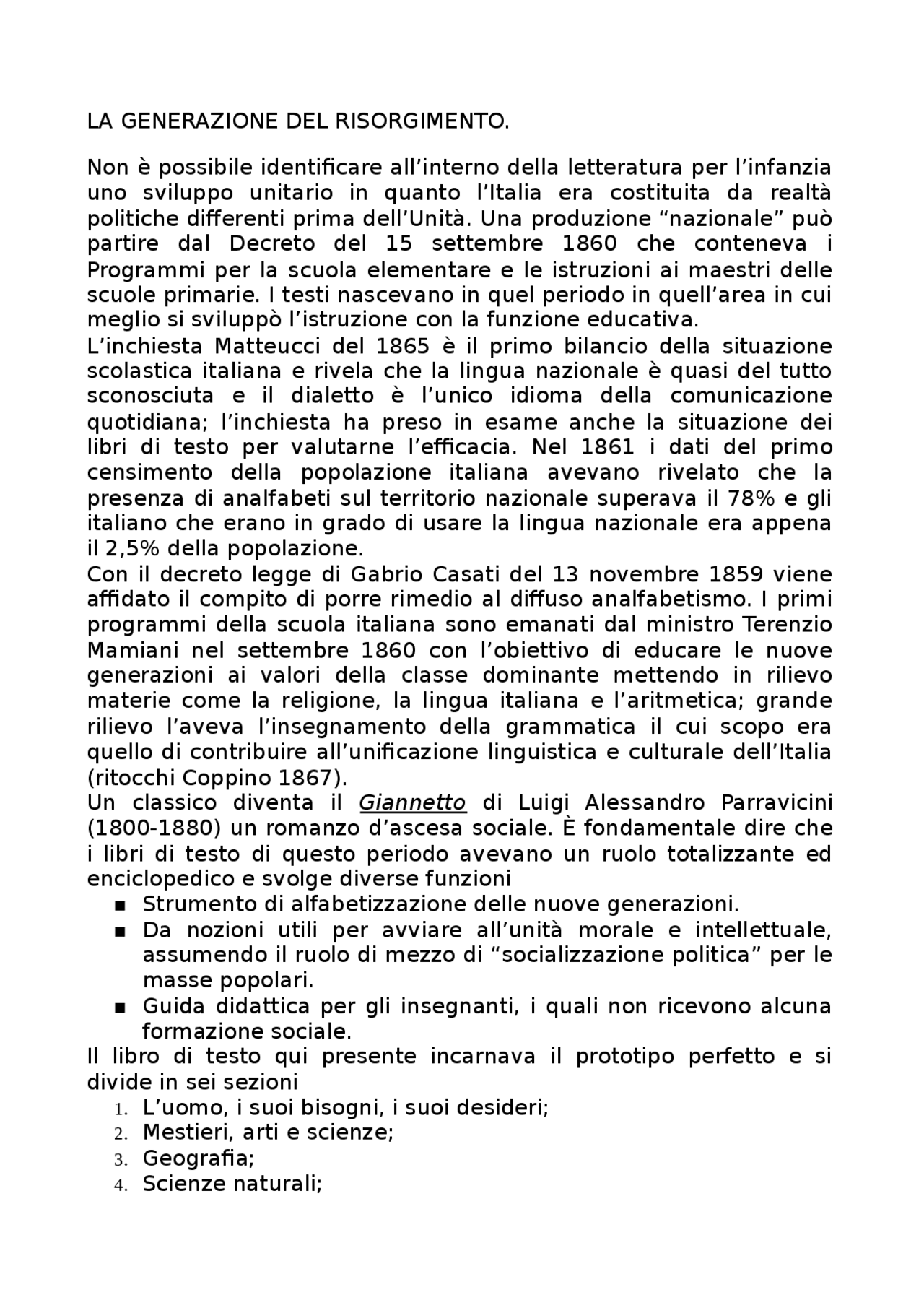 La generazione del risorgimento - Docsity