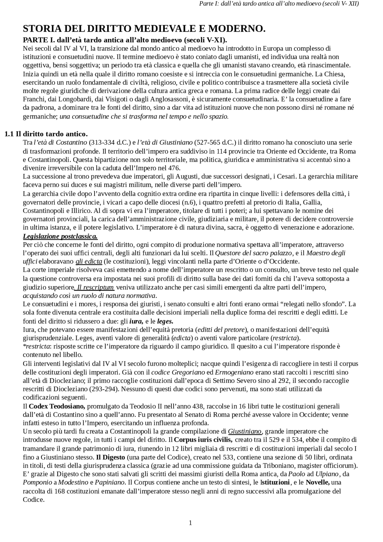 Storia Del Diritto Medievale E Moderno Pti Docsity