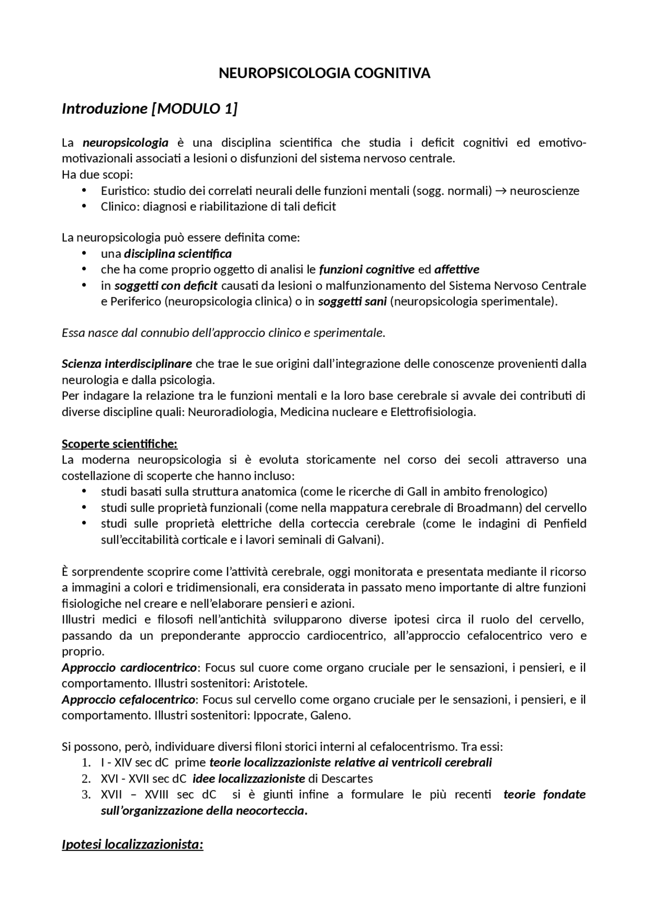 Riassunto Completo Appunti Di Neuropsicologia Docsity