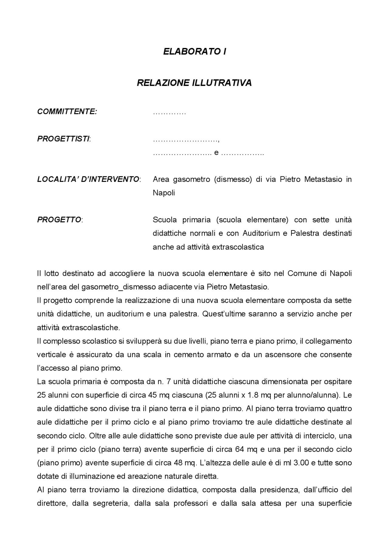 Elaborato I Architettura tecnica Ingegneria civile Pegaso | Prove d ... Elaborato I Architettura tecnica Ingegneria civile Pegaso | Prove d ...