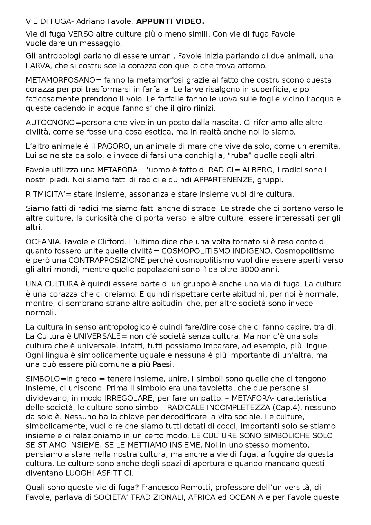 Vie Di Fuga Di Adriano Favole Docsity