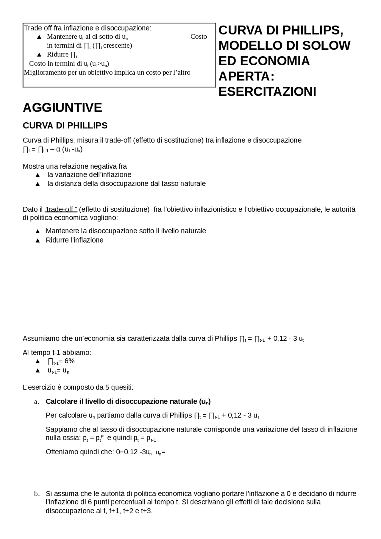 Esercizi Macroeconomia Docsity