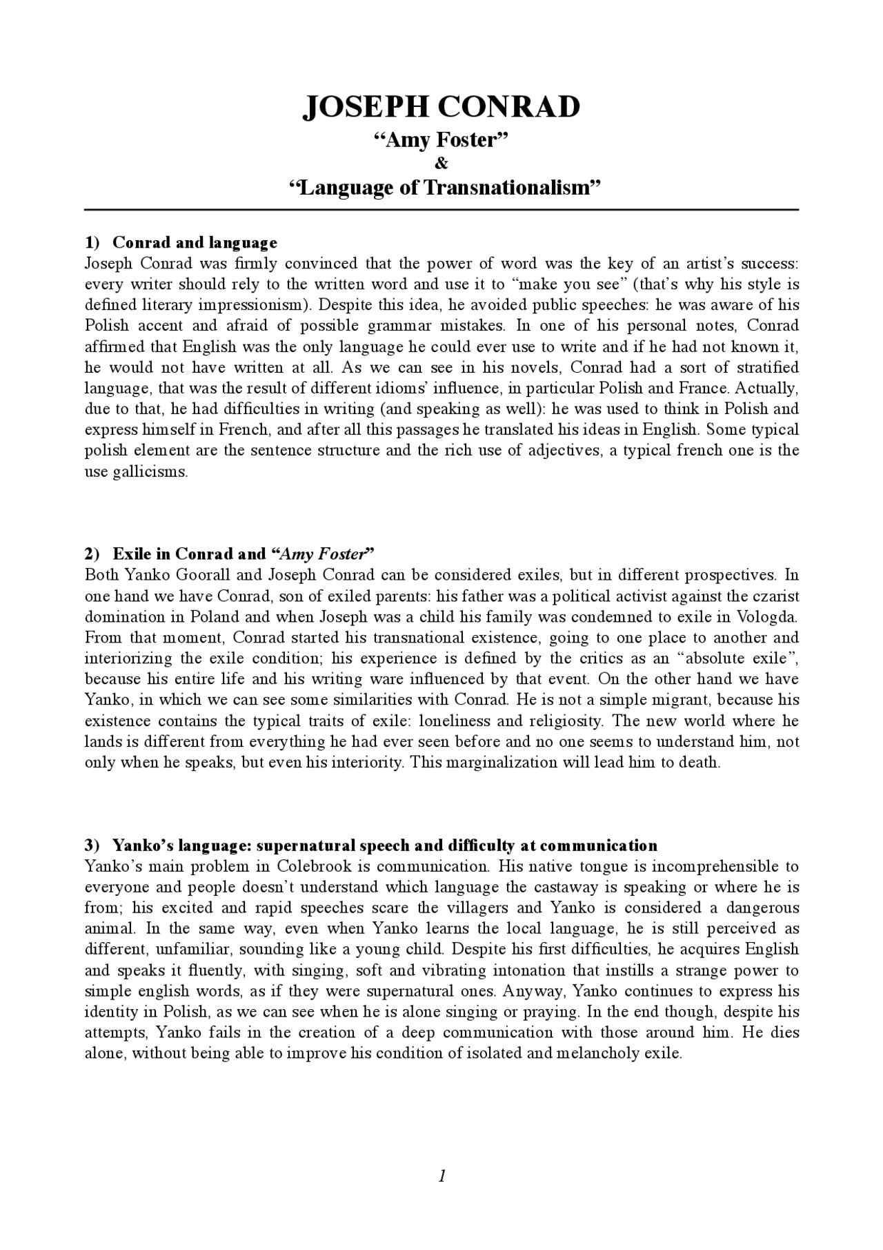 Joseph Conrad And Transnationalism Docsity