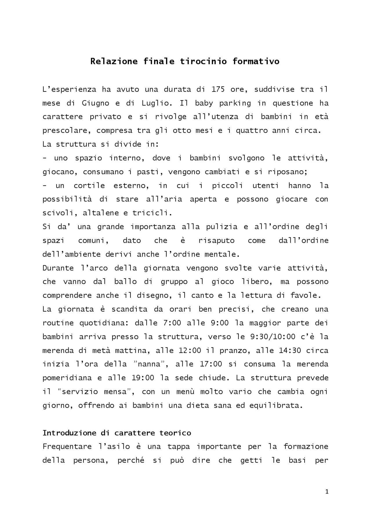 Relazione Tirocinio Formativo Scienze Delleducazione Docsity