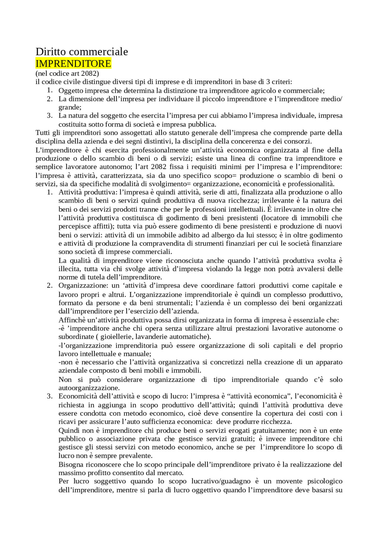 Diritto Commerciale Docsity