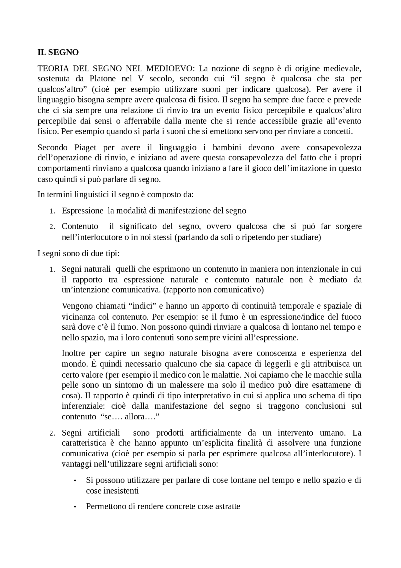 Il segno linguistico - Docsity