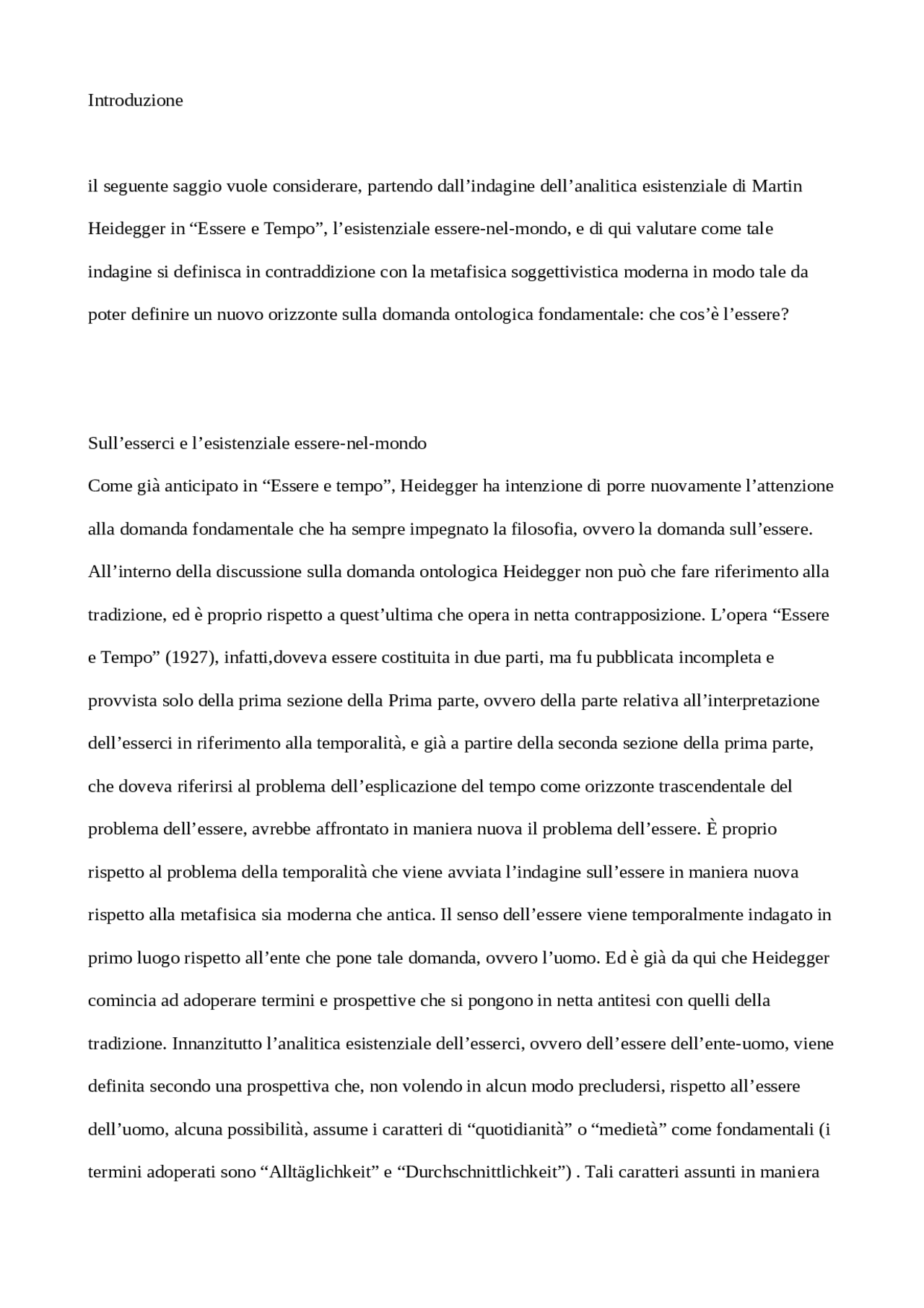 Saggio Essere E Tempo Heidegger Docsity