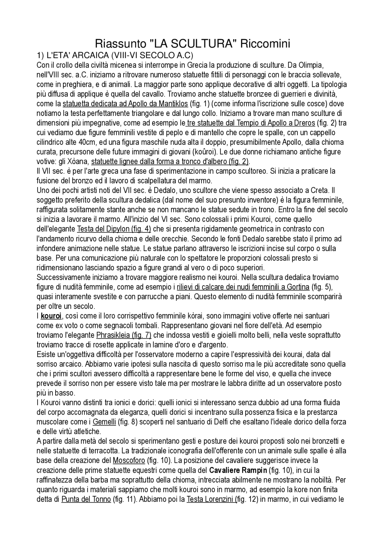 Riassunto La Scultura Docsity