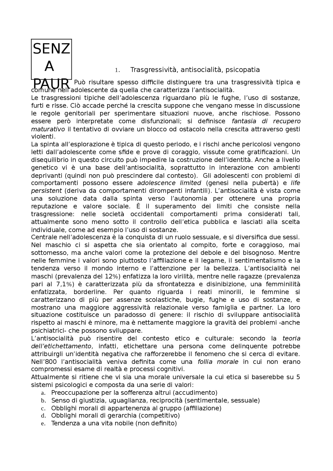 Psicopatologia Del Ciclo Di Vita Docsity