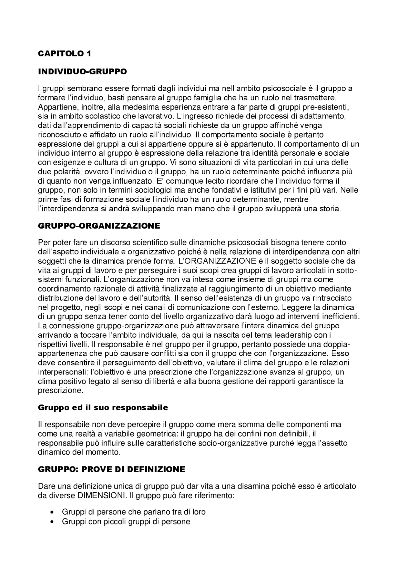 Riassunto Manuale Teorie E Tecniche Della Dinamica Di Gruppo Docsity