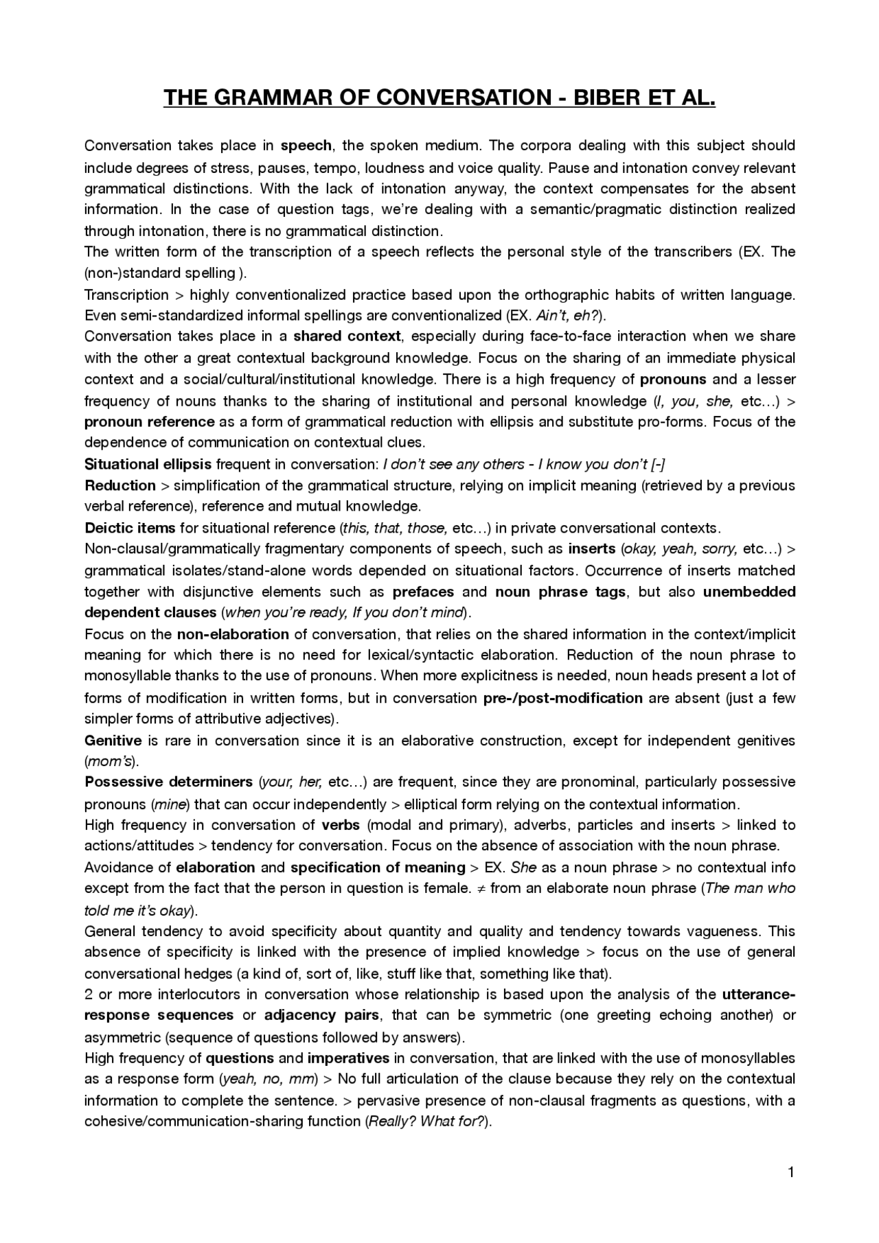 The grammar of conversation - Docsity