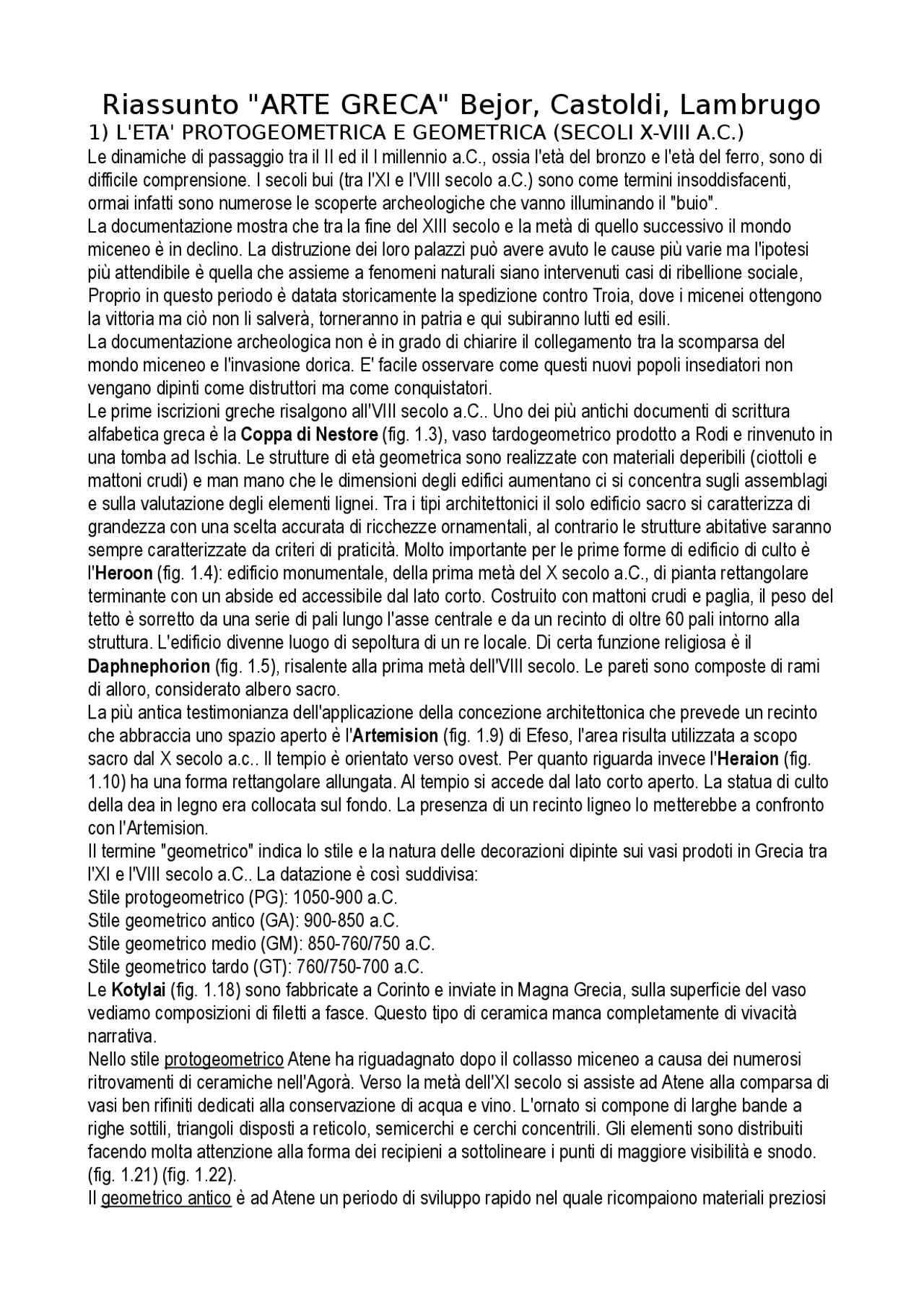 Riassunto Arte Greca Docsity