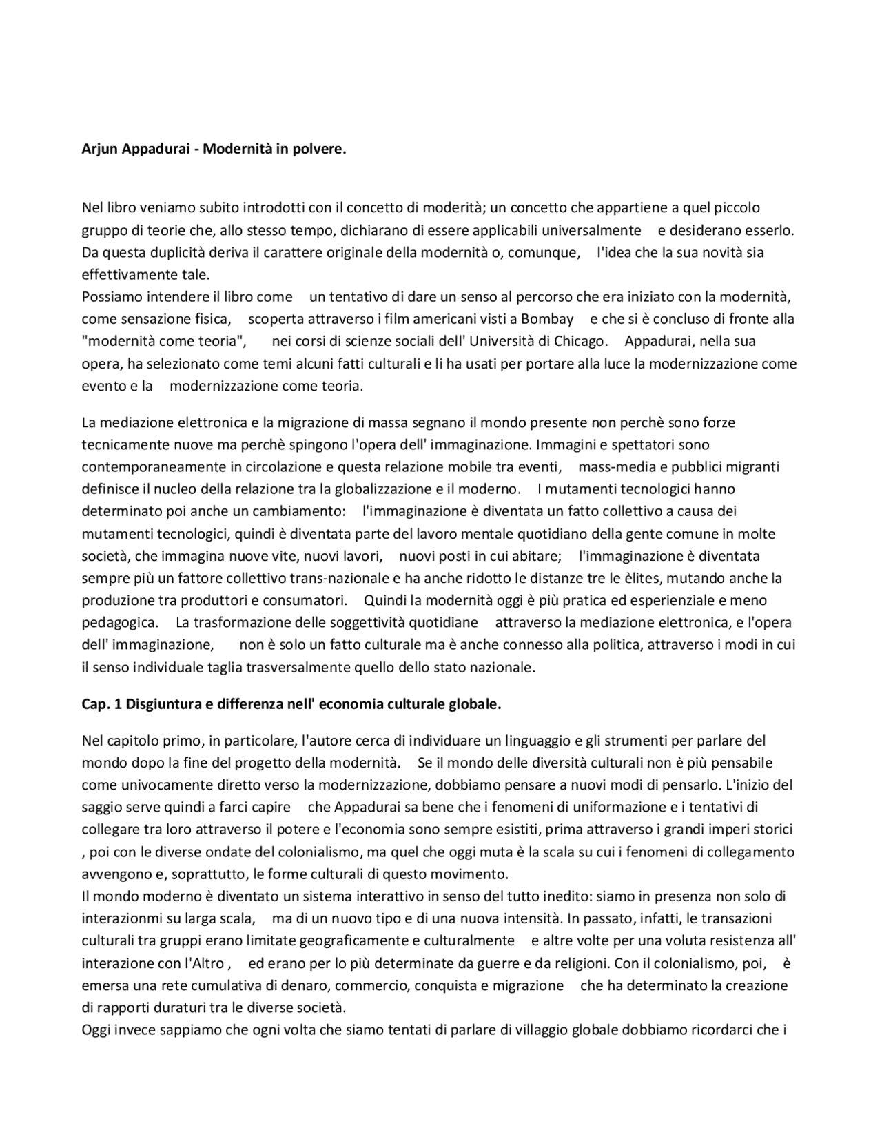 Arjun Appadurai Modernità In Polvere Docsity