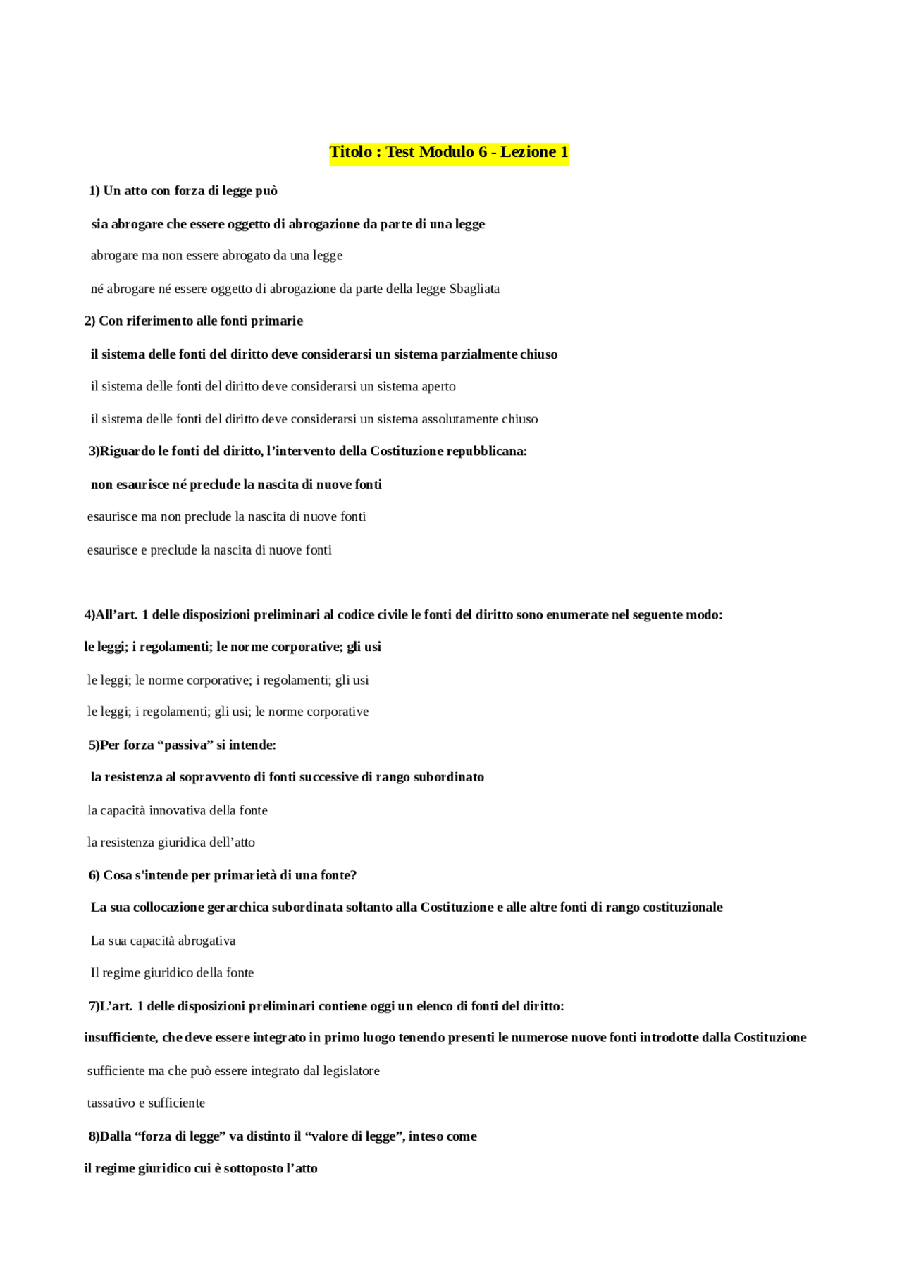 Unicusano Test A Risposta Multipla Prof Dalessandro Docsity