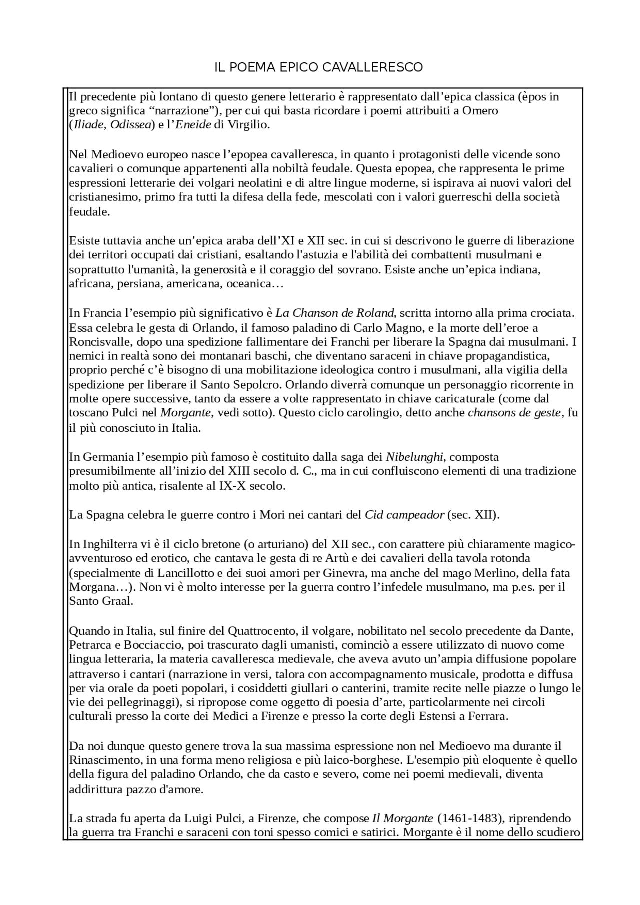 Poema Epico Cavalleresco Docsity