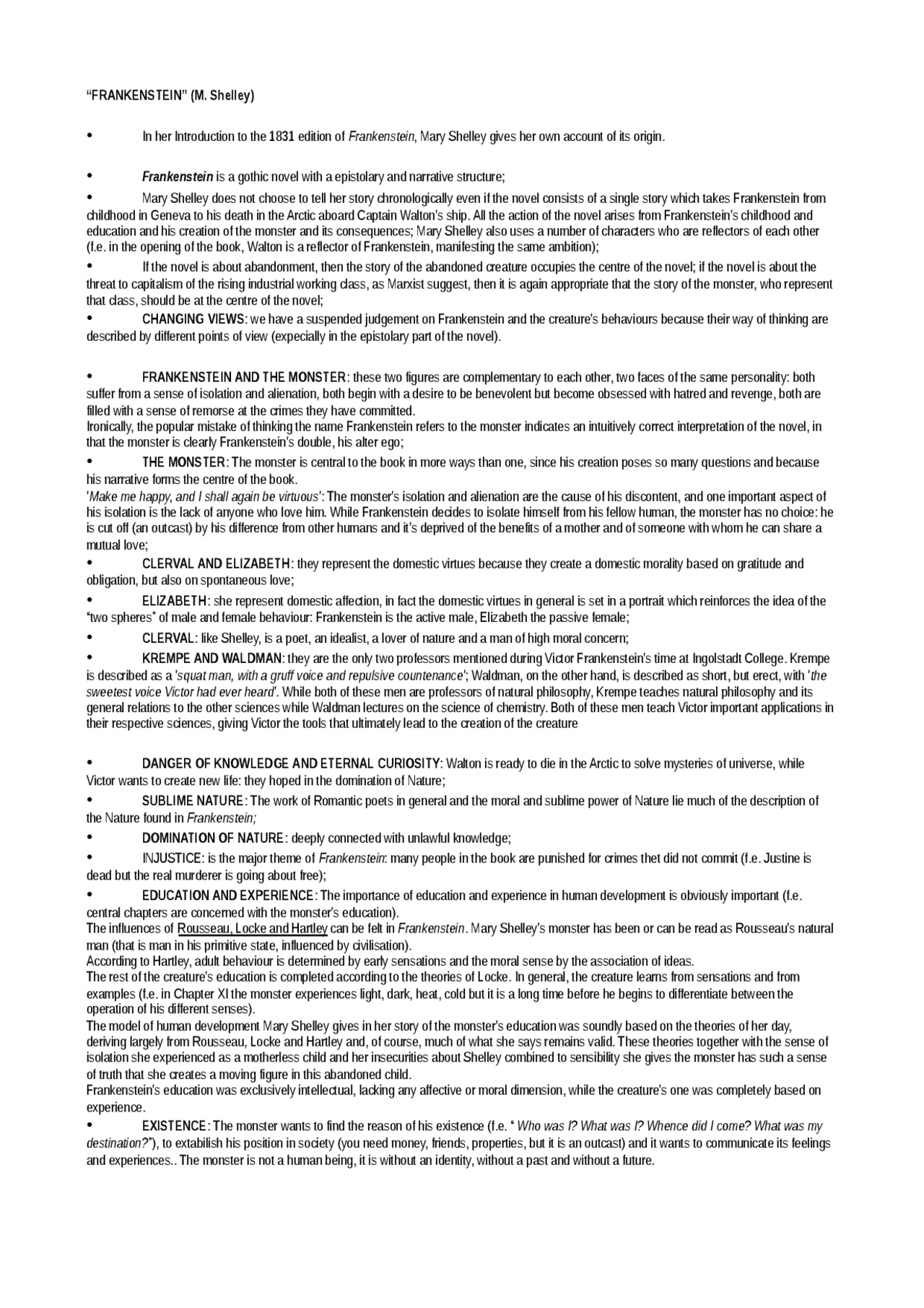 Analysis Of Frankenstein By M Shelley Docsity