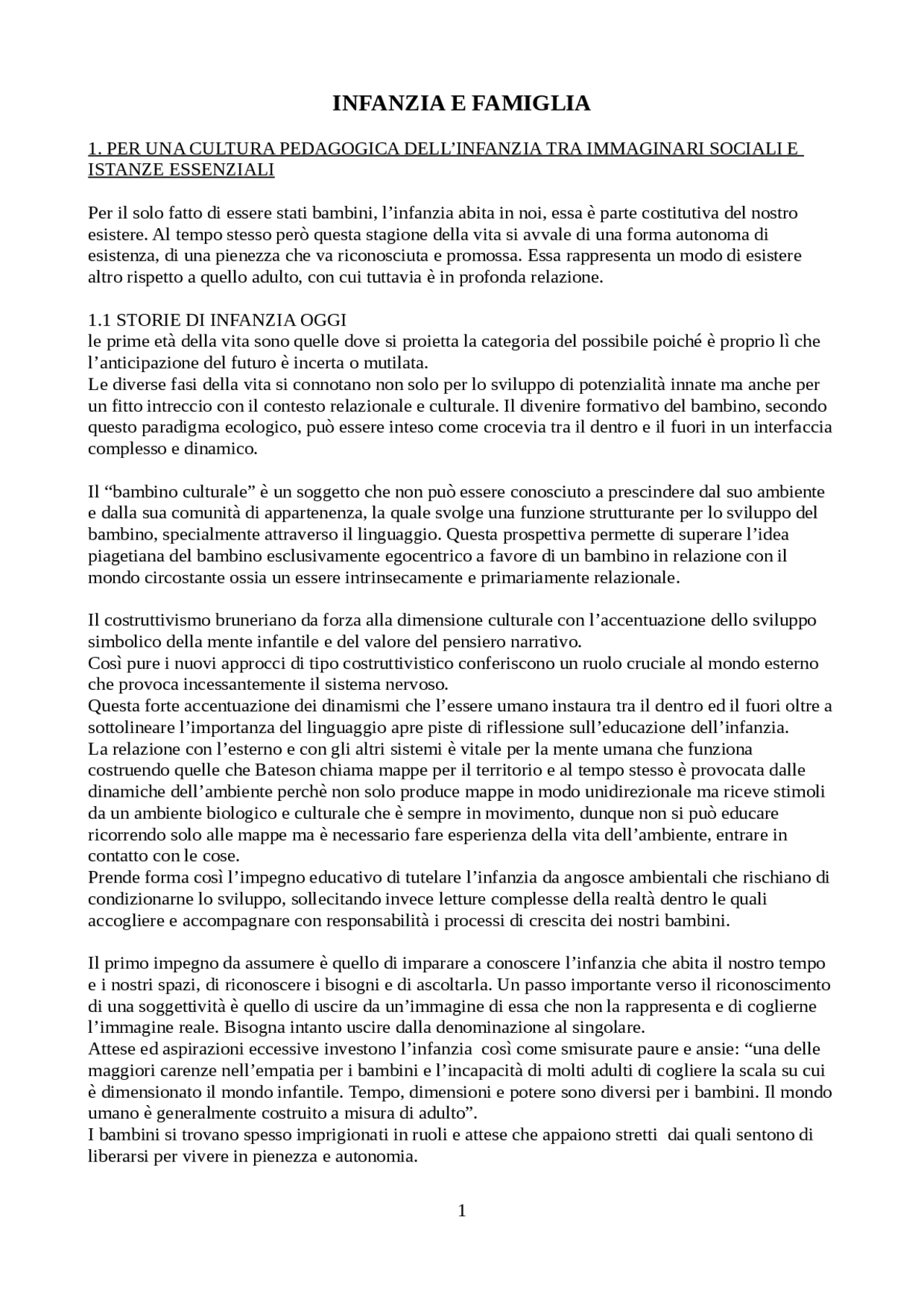 Infanzia E Famiglia Significati E Forme Delleducare Amadini Docsity