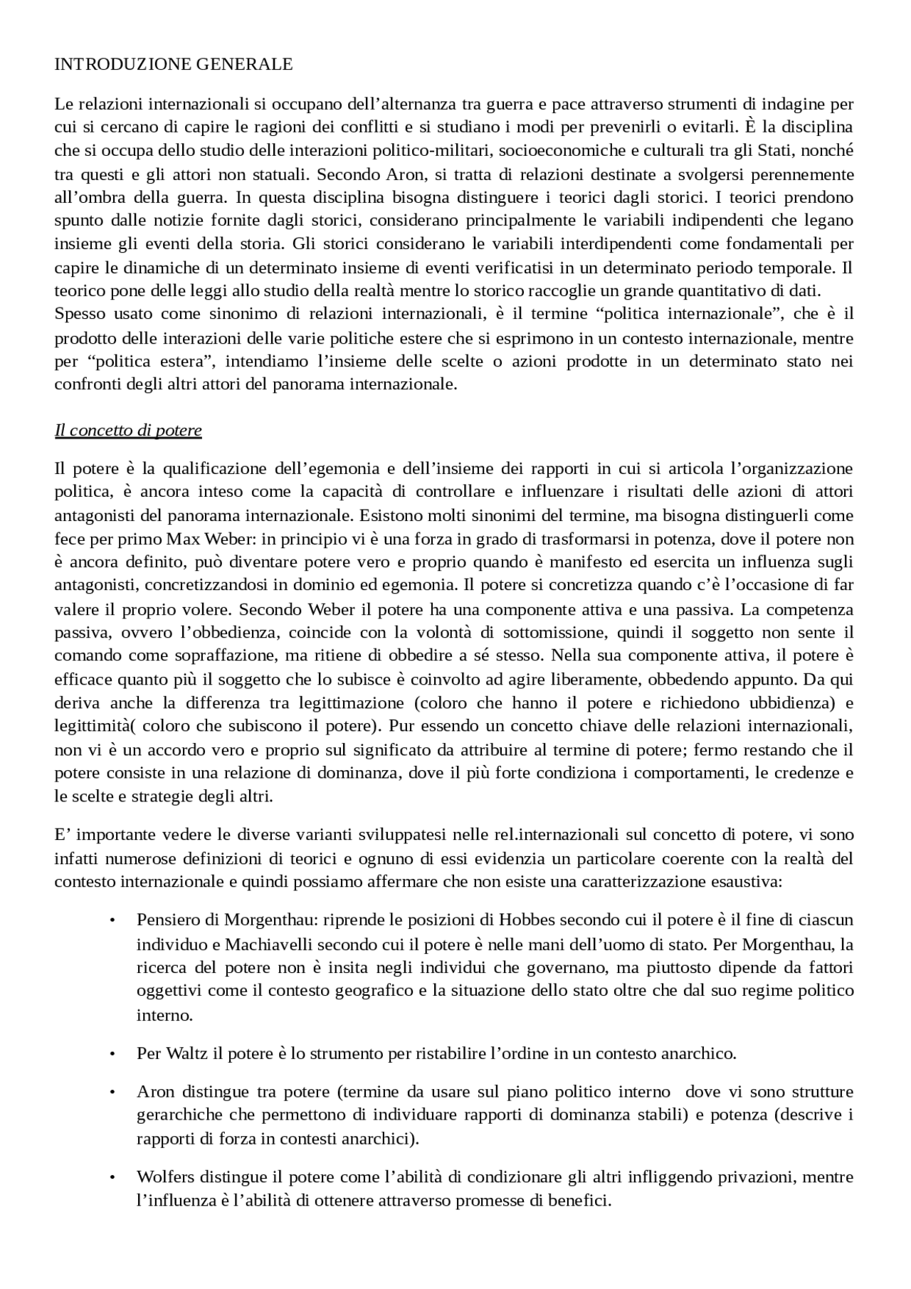 Teorie Delle Relazioni Internazionali Docsity