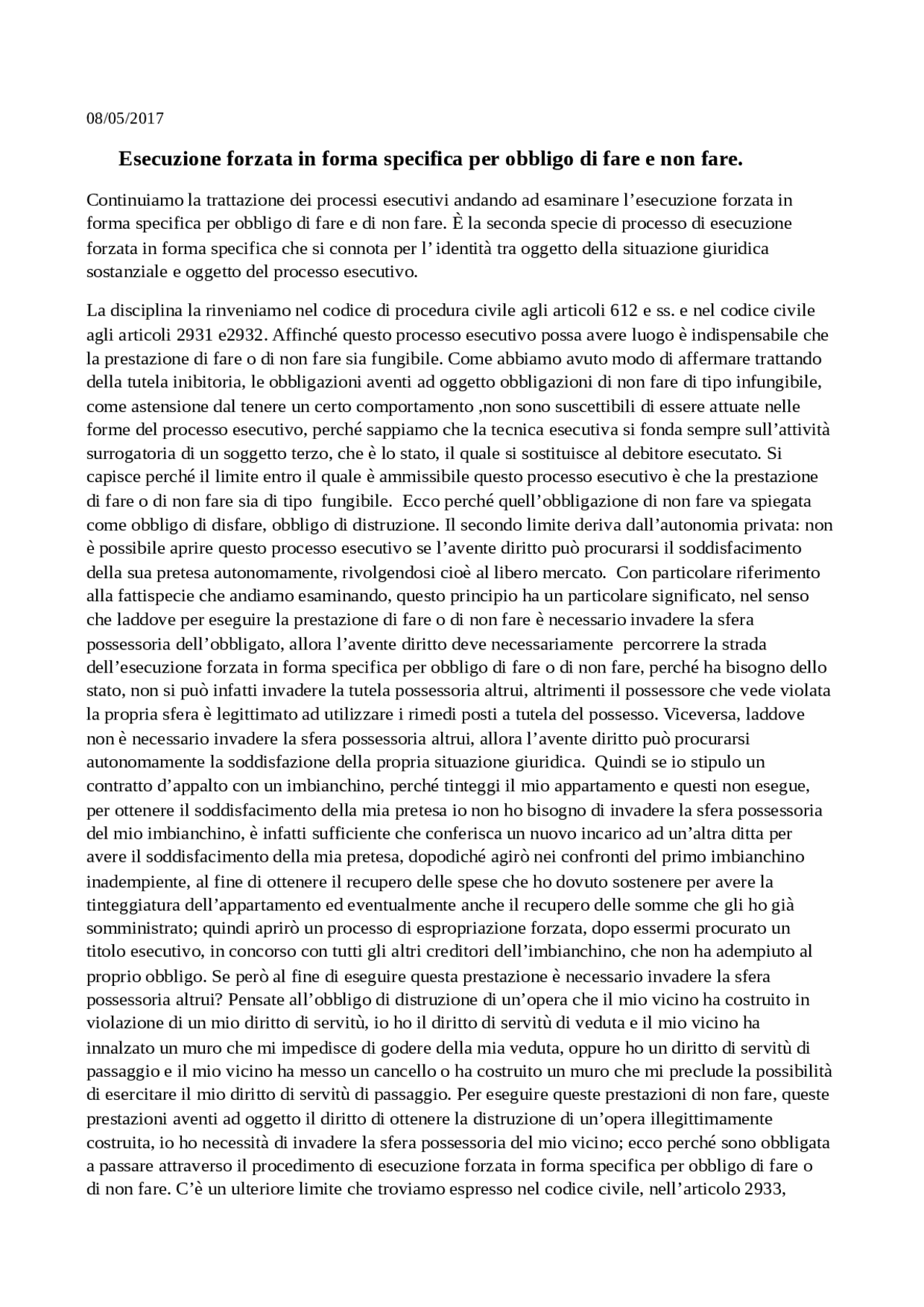 Esecuzione Forzata In Forma Specifica Docsity