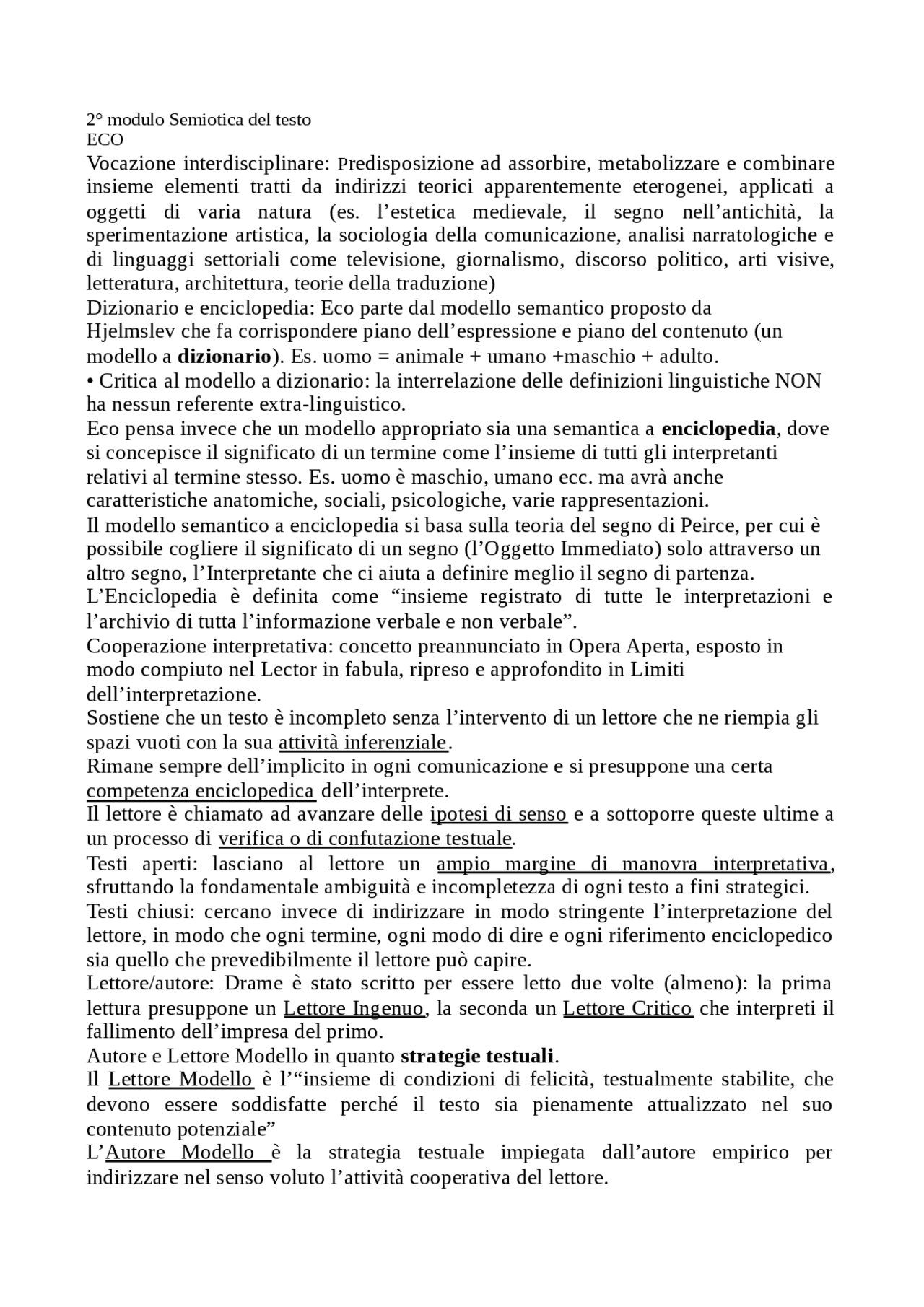 Riassunto Umberto Eco Schemi E Mappe Concettuali Di Semiotica Docsity