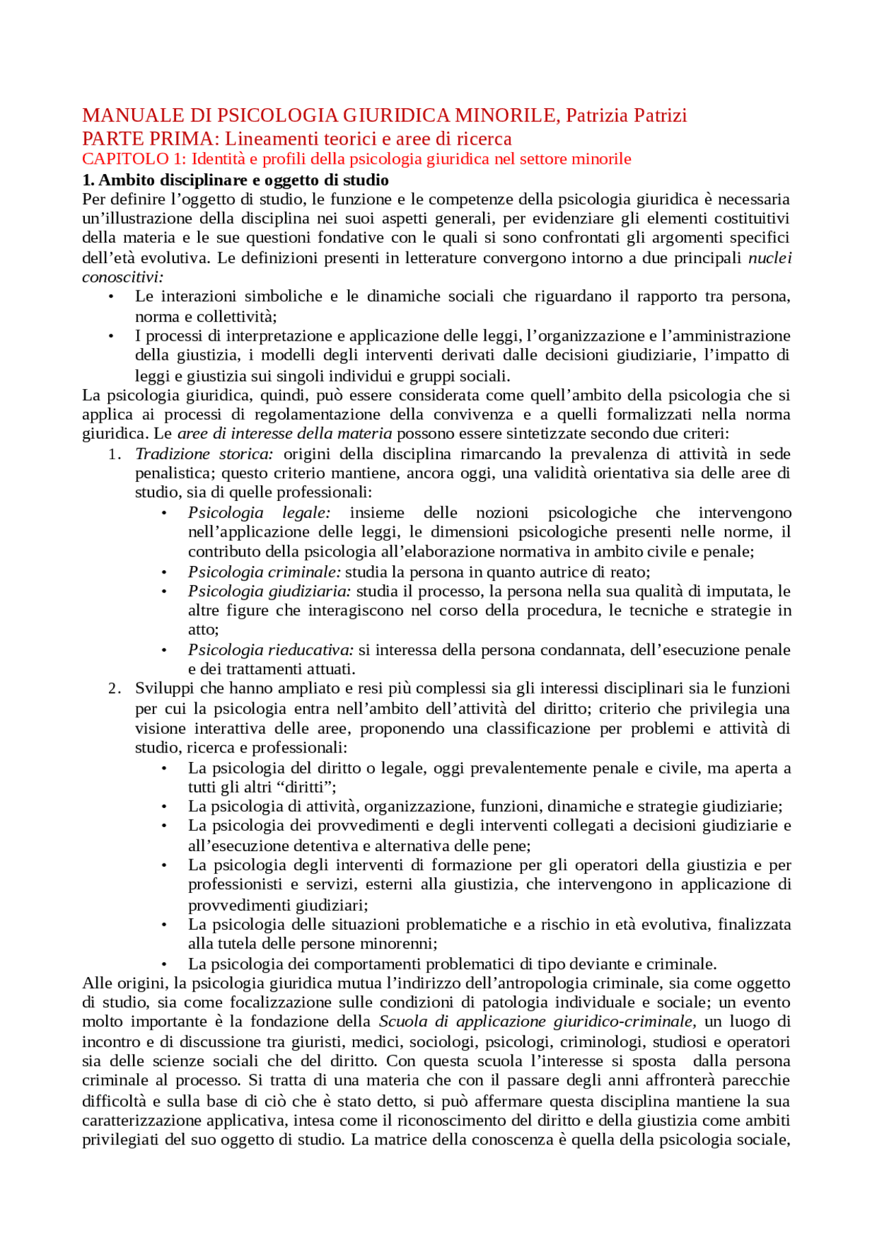 Manuale Di Psicologia Giuridica Minorile Docsity
