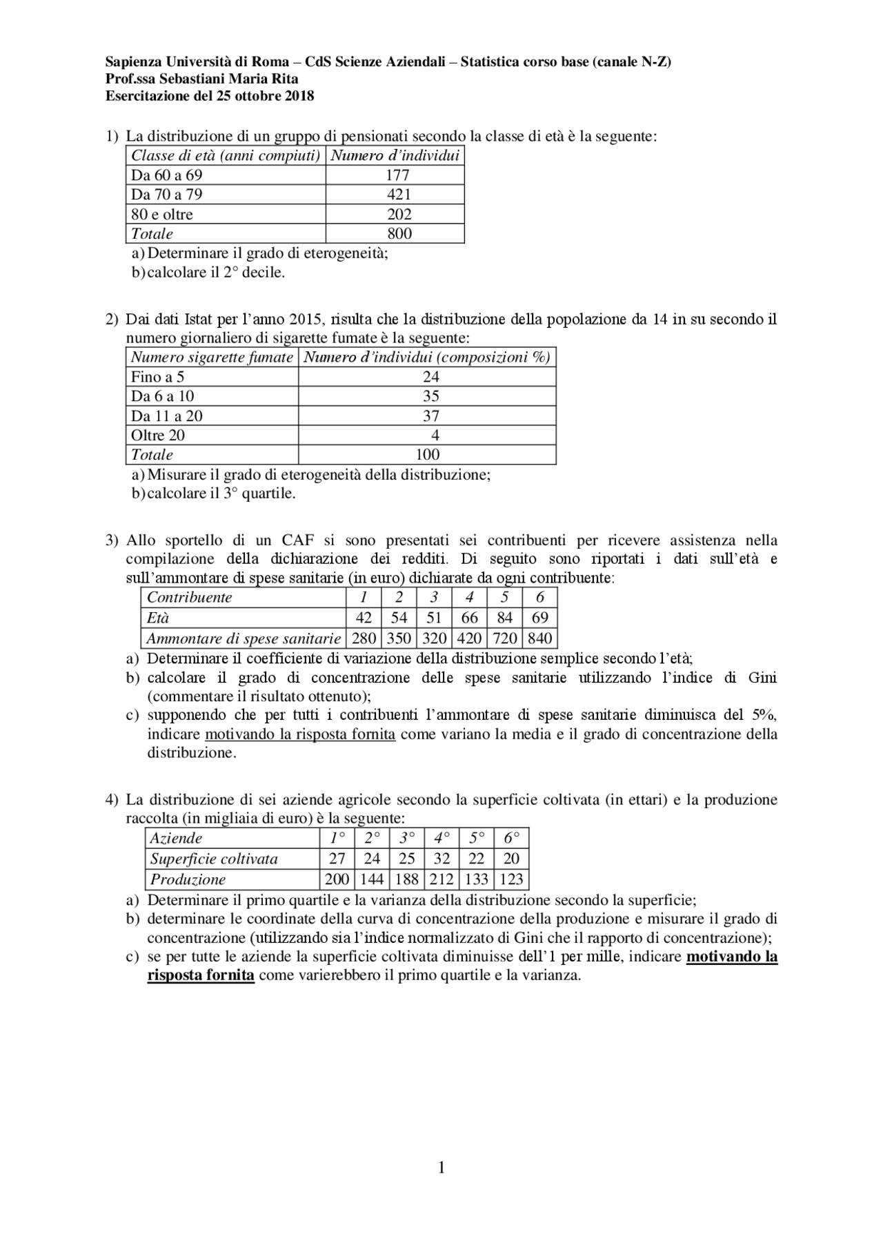 Esercizi Statistica Corso Base Docsity
