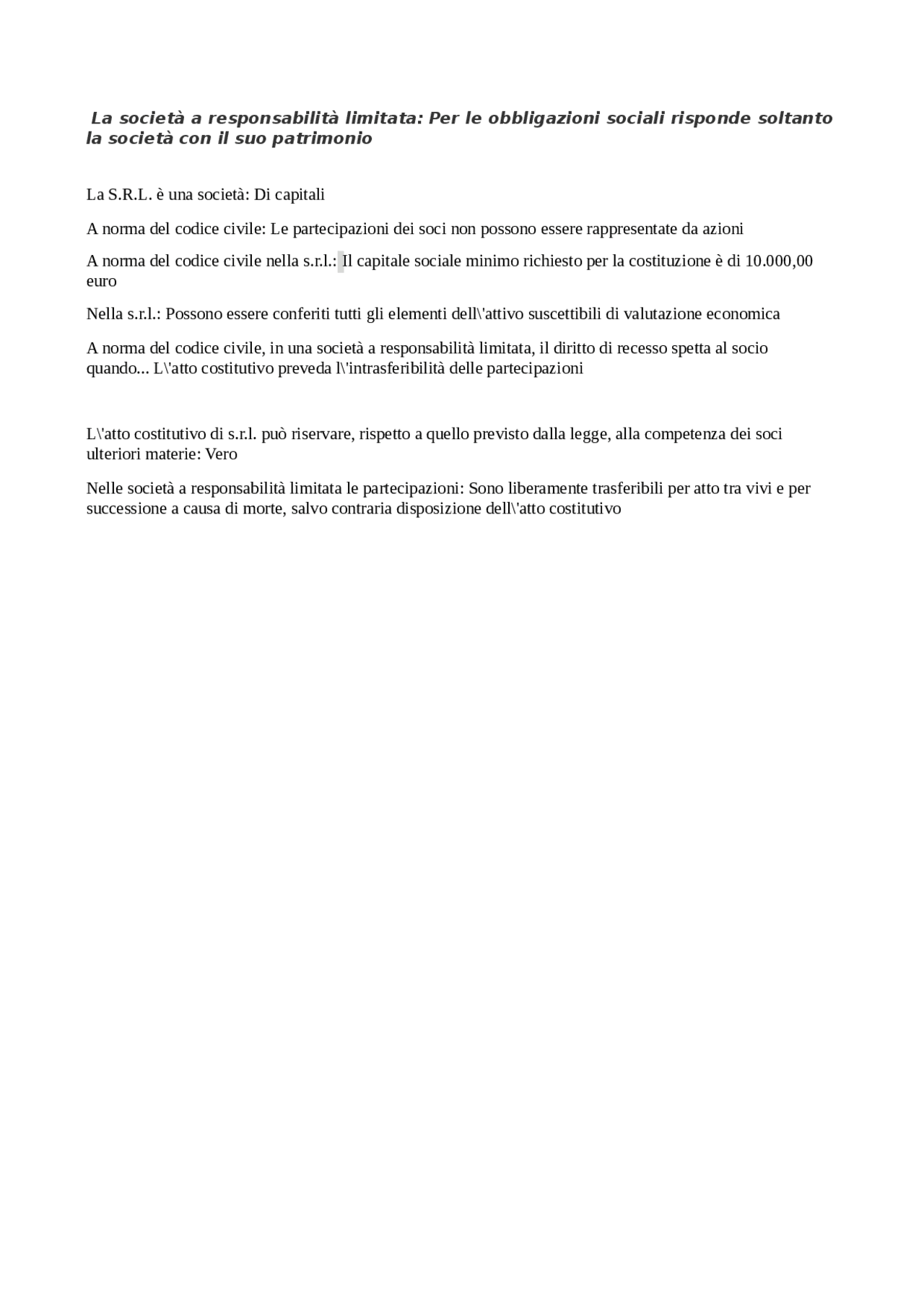 Diritto Commerciale Pegaso Docsity